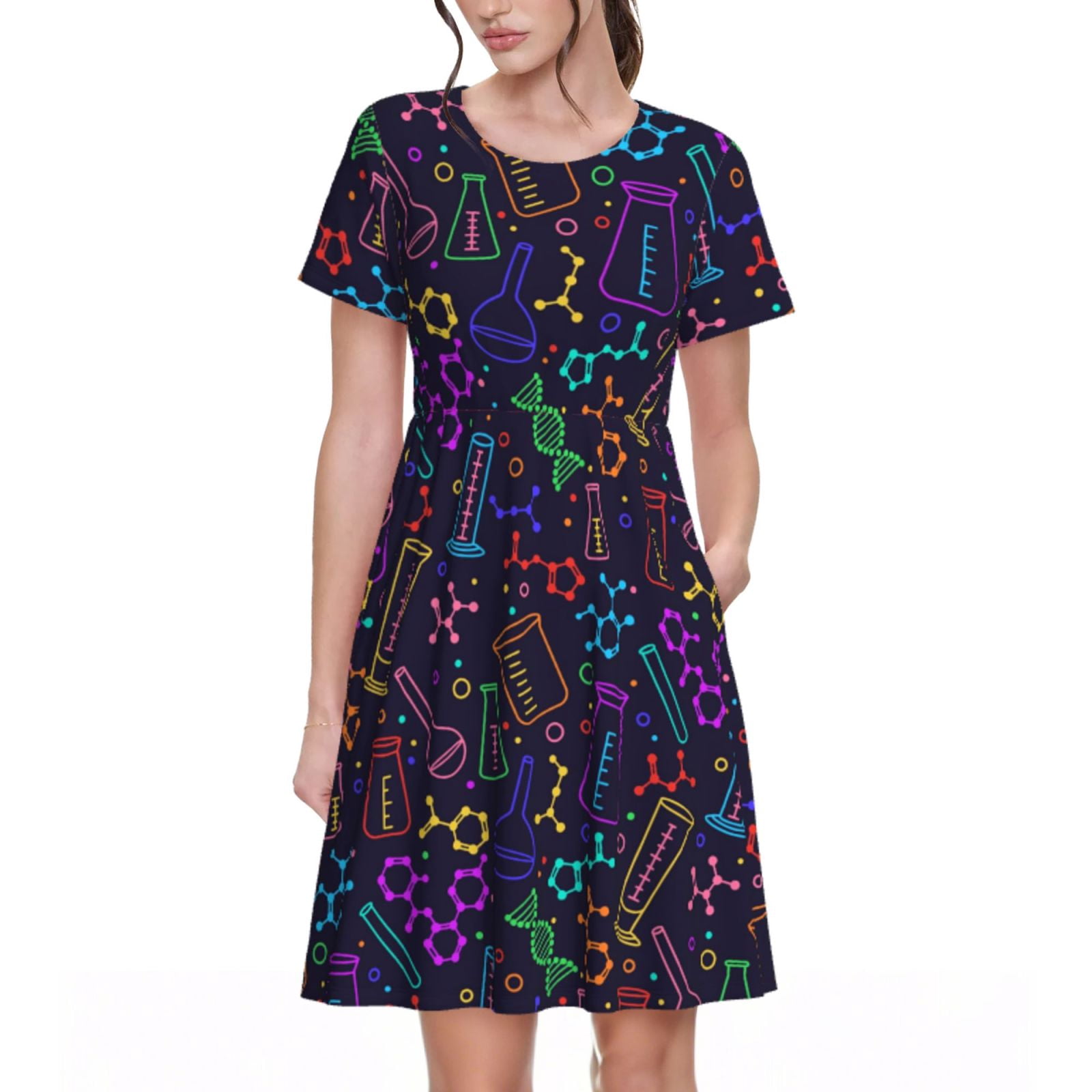 Fotbe Chemistry Science Pattern Dress Casual Womens Fashion Short ...