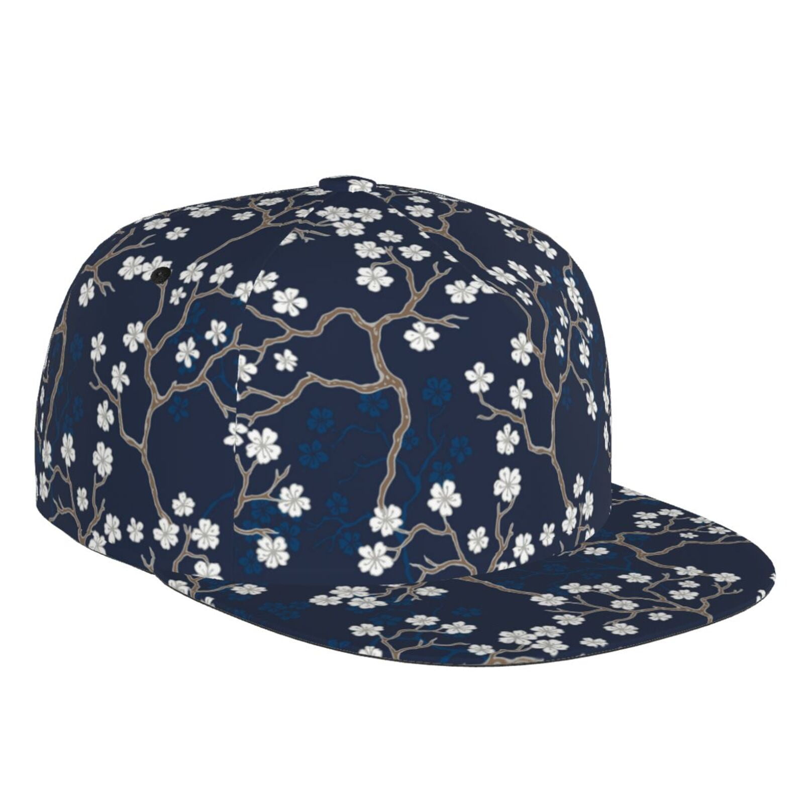 Fotbe Cherry Blossoms on Navy Background Flat Bill Visor Cap Classic ...