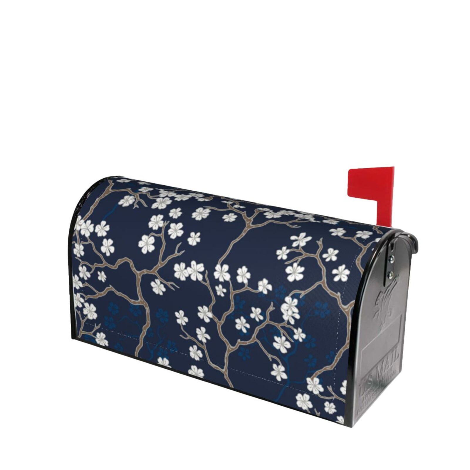 Fotbe Cherry Blossoms on Navy Background Mailbox Covers Post Letter Box ...