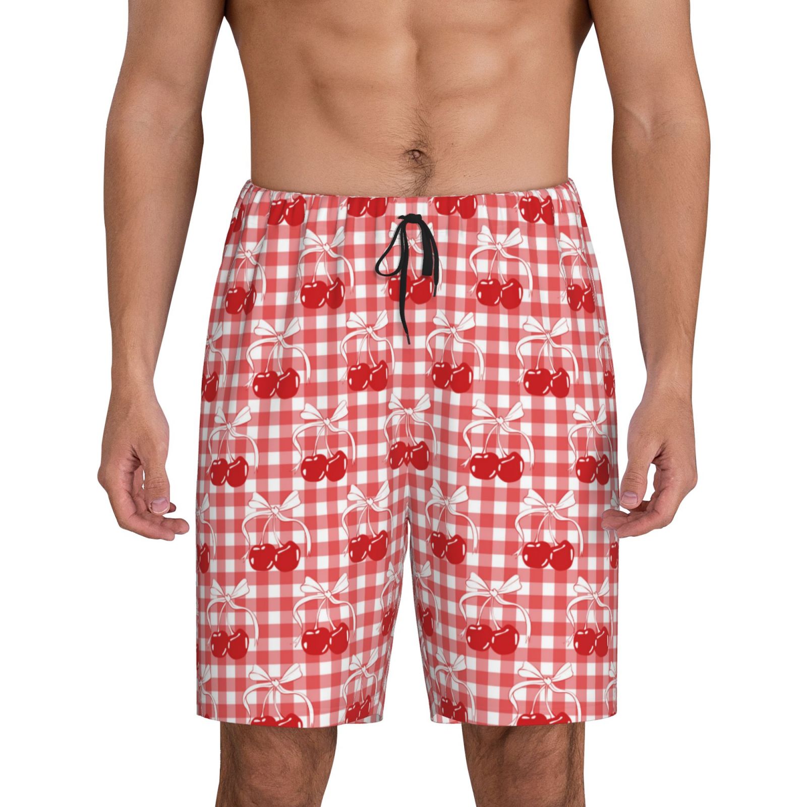 Fotbe Cherry Bow Pattern Pajama Shorts for Men, Men's Pajama Bottoms ...