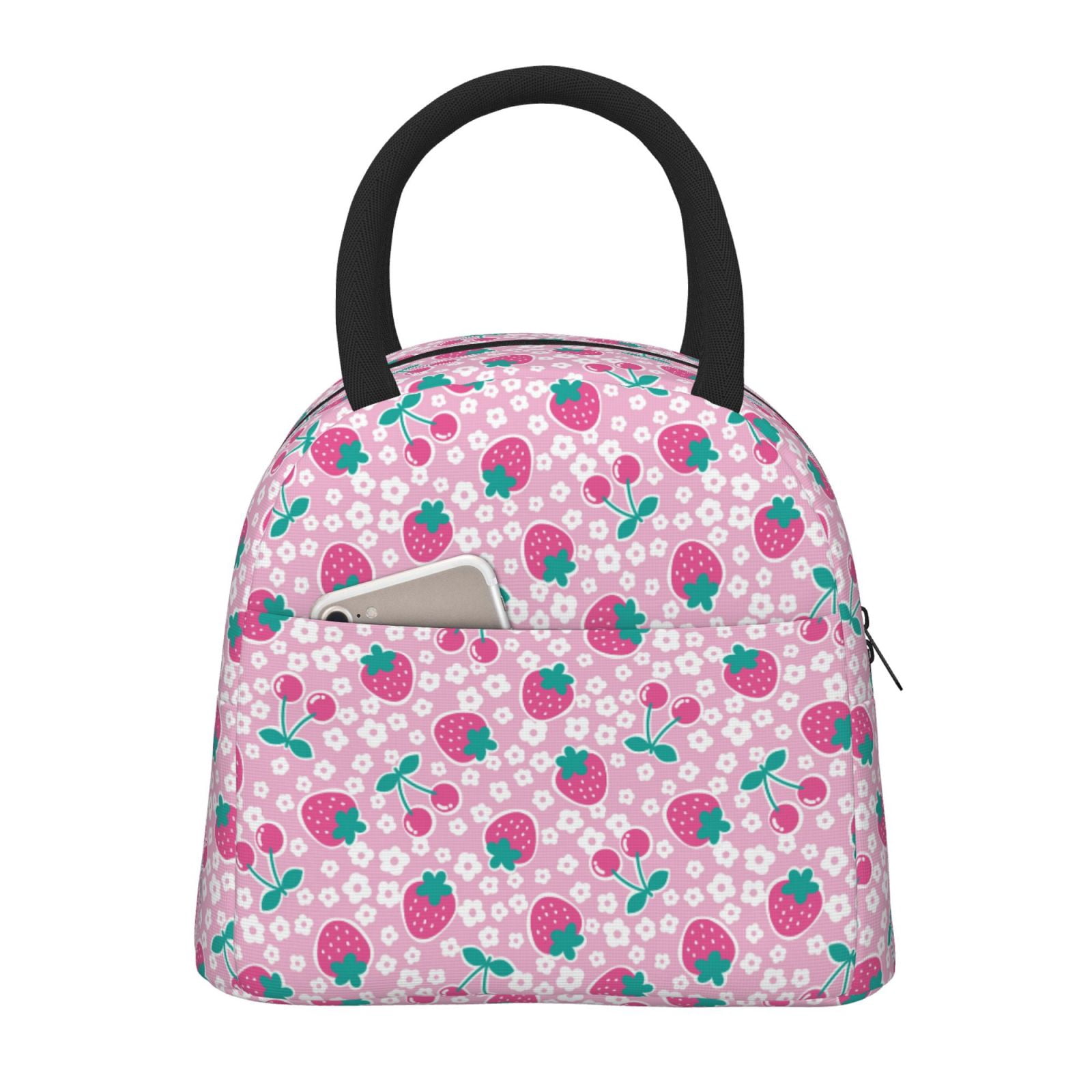 Fotbe Cherry Strawberry Pattern Lunch Bag, Insulated Lunch Box, Small ...