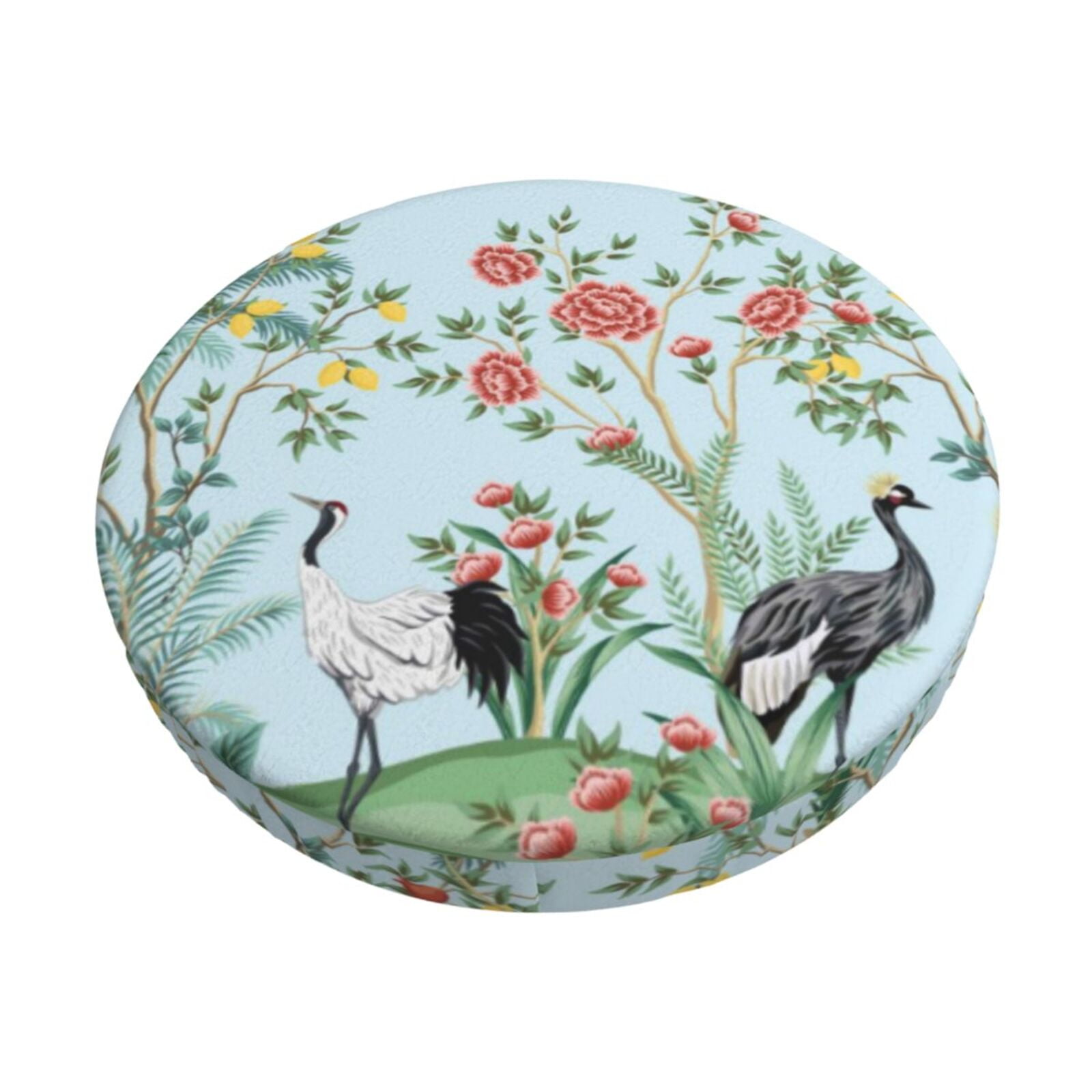 Fotbe Chinoiserie Floral Palm Tree Stool Covers Round,Waterproof Round ...
