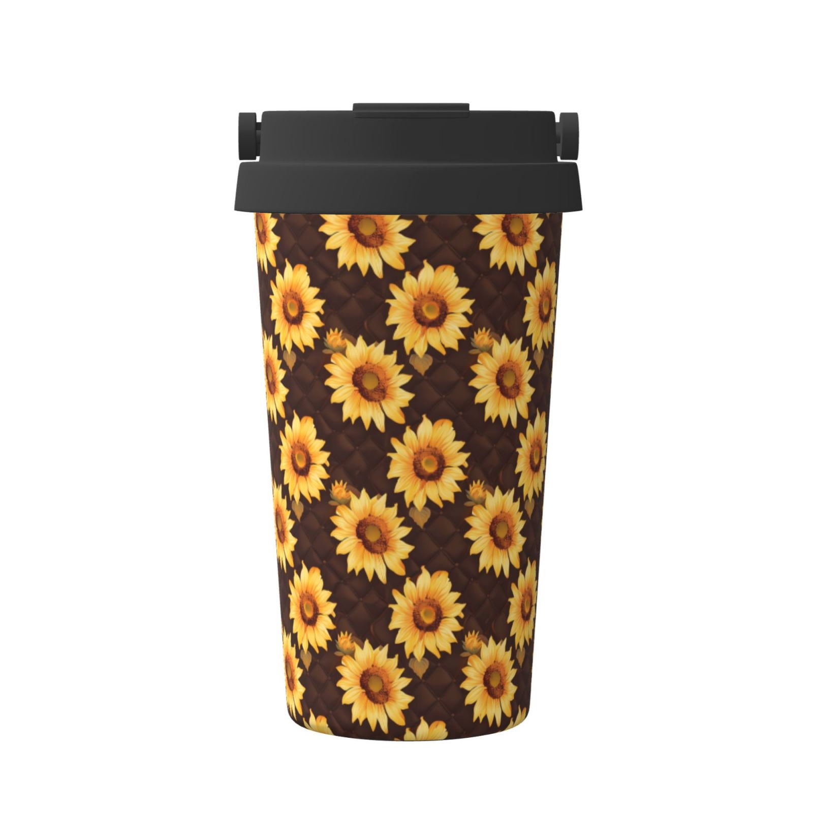 Fotbe Chocolate Plaid Sunflower A Printed Insulated Travel Coffee Mug ...