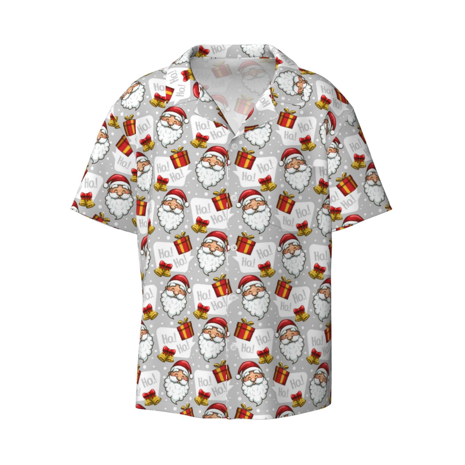 Fotbe Christmas Santa Claus print Short Sleeve Button Down Shirts for ...
