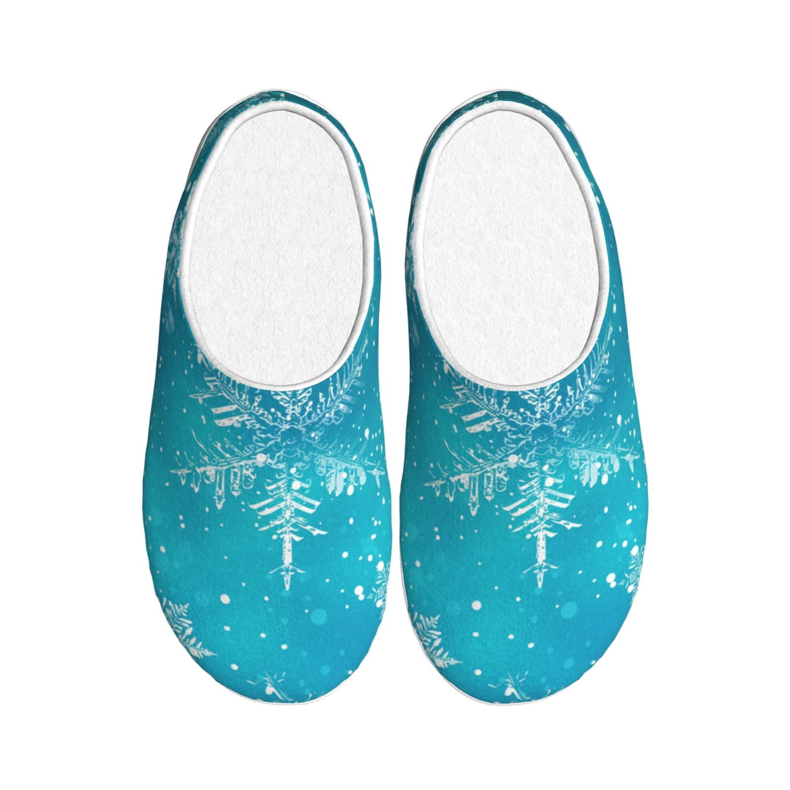 Fotbe Christmas Snow Pattern Women's Fuzzy Curly Fur Memory Foam Loafer ...