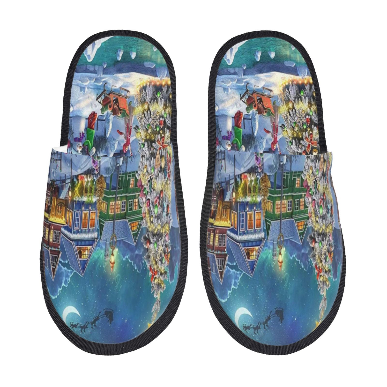 Fotbe Christmas Tree Pattern Women's Fuzzy Slippers Plush Slippers ...