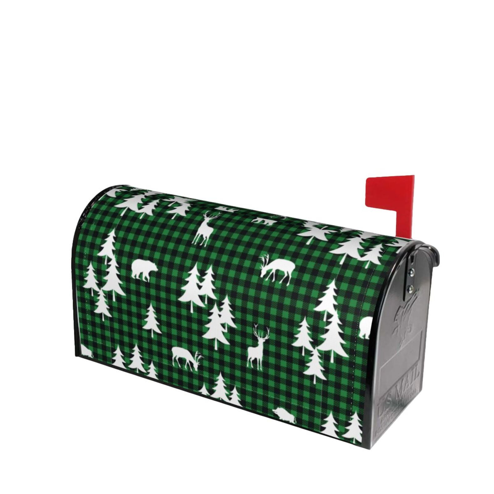Fotbe Christmas tree green plaid Mailbox Covers Post Letter Box Cover ...