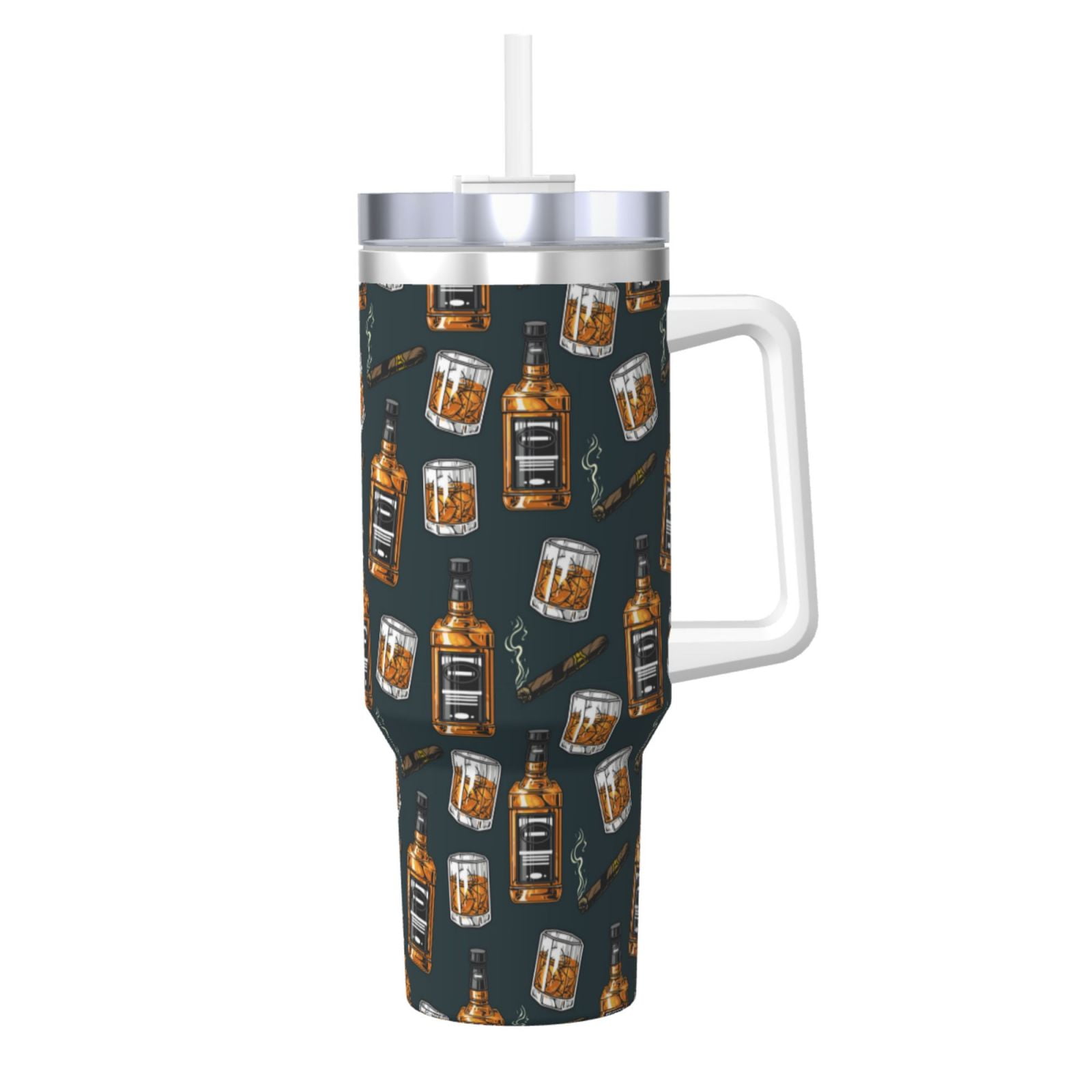 Fotbe Cigar Pattern 40oz Ice Bully With Handle And Straw Stainless ...