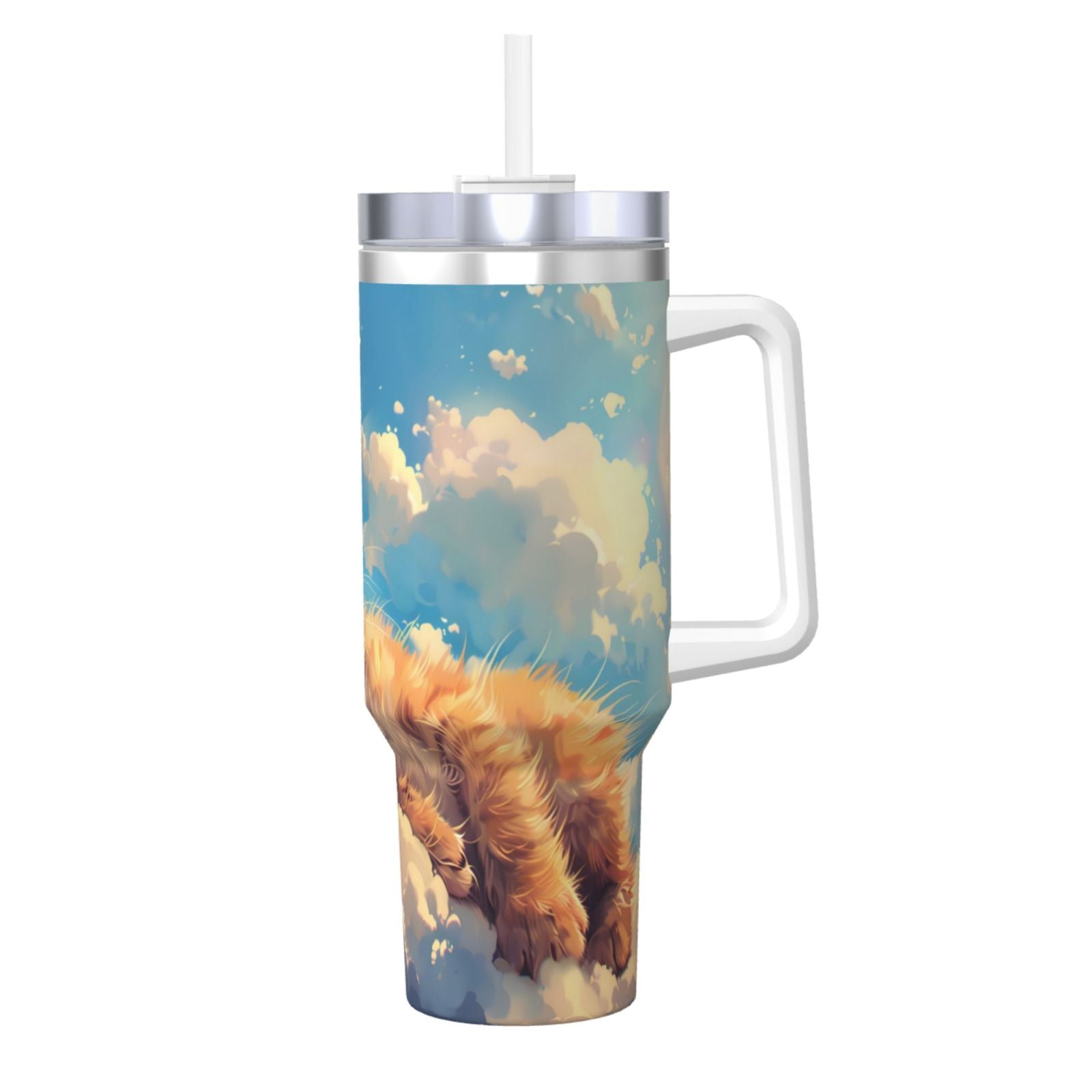 Fotbe Cloud Sleeping Cat Pattern 40oz Ice Bully With Handle And Straw ...