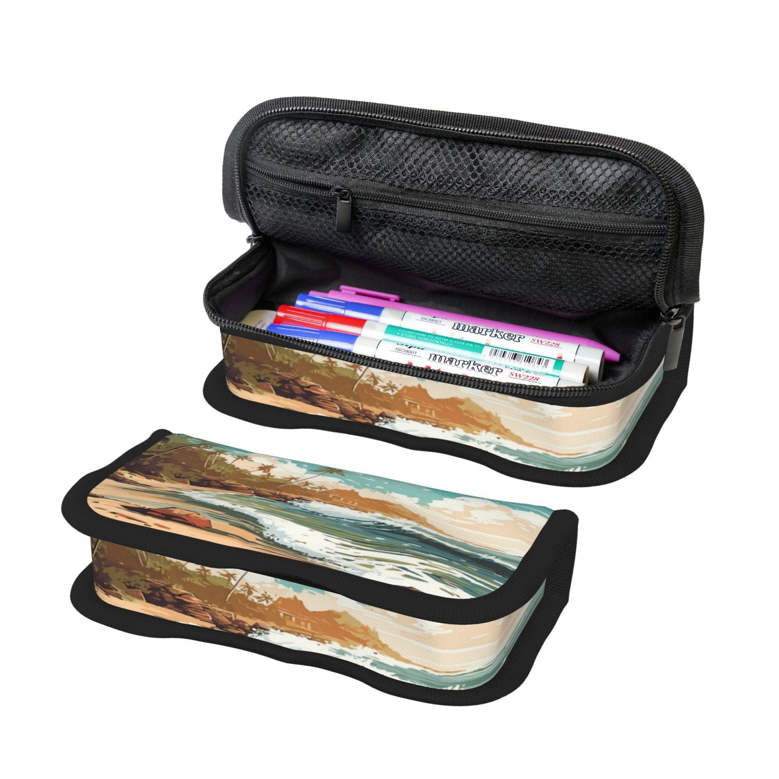 Fotbe Coastal Palm Beach Pattern Pencil Case,Canvas Pen Case, Multi ...