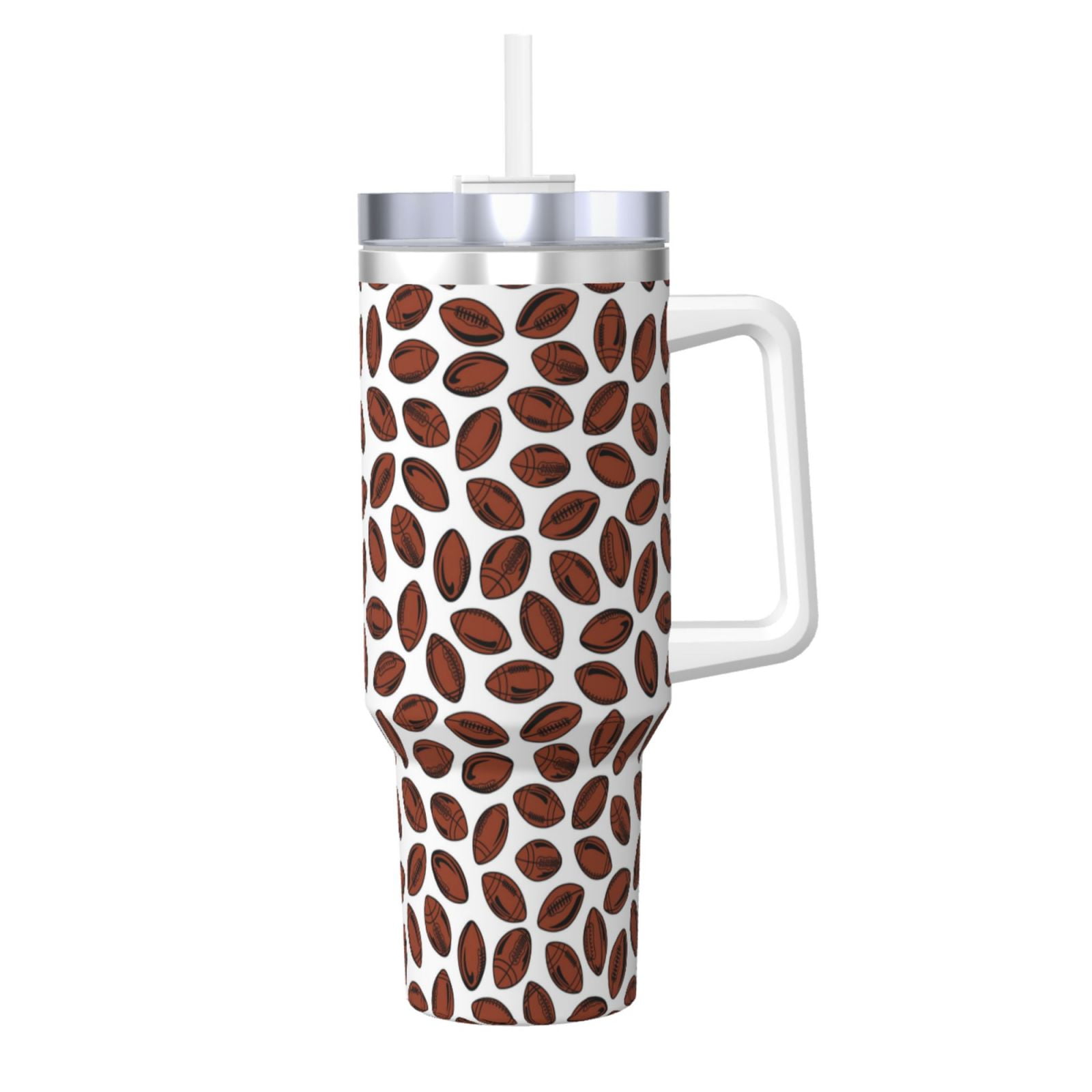 Fotbe Coffee Rugby Pattern 40oz Ice Bully With Handle And Straw Stainless Steel Vacuum Insulated ...