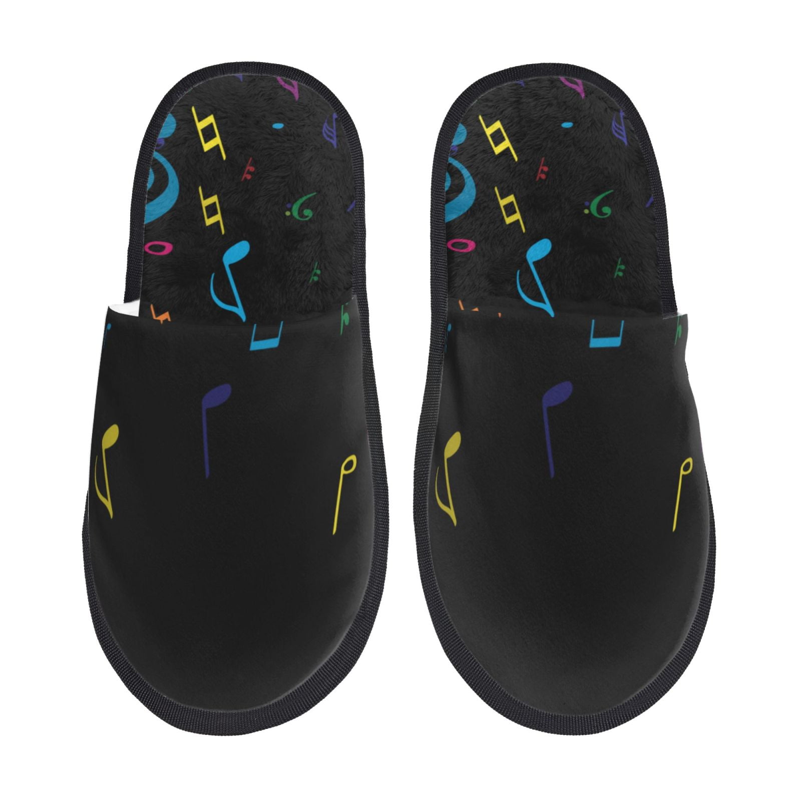 Fotbe Color Musical Notes Pattern Women's Fuzzy Slippers Plush Slippers ...