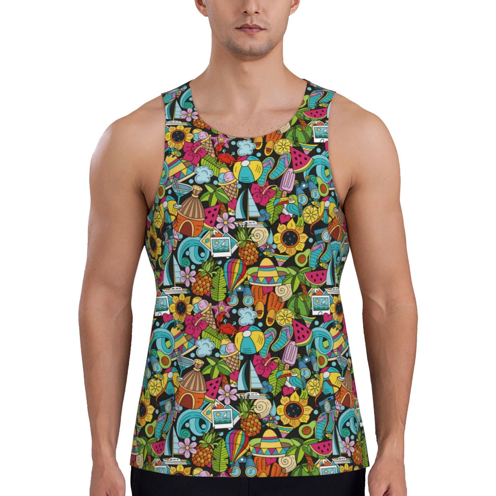 Fotbe Color Summer Pattern Men's Quick Dry Workout Tank Top Gym Muscle ...