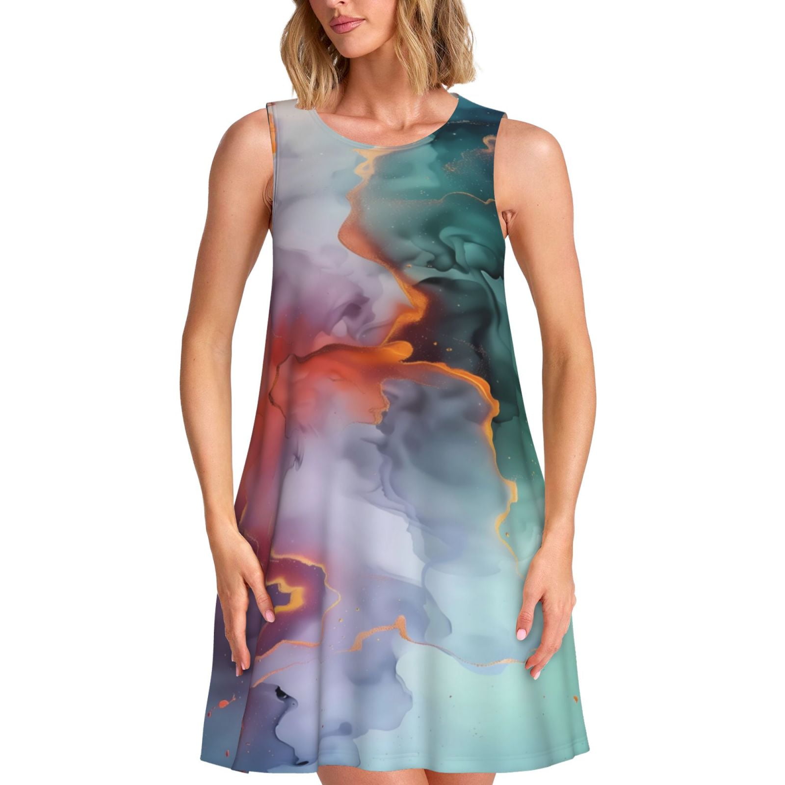 Fotbe Colorful Abstract Waves Pattern Women’s Summer Tank Midi Dress ...