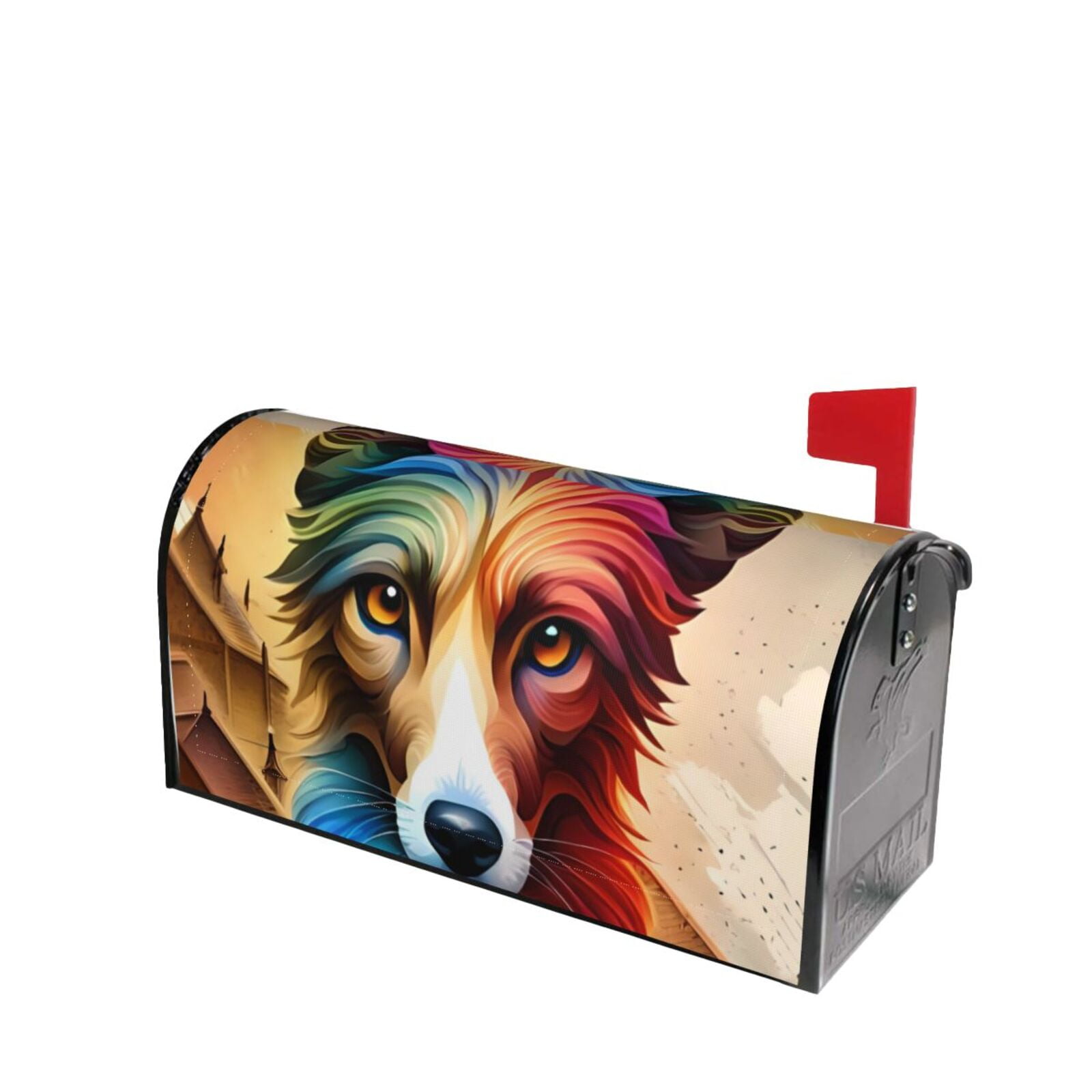 Fotbe Colorful Art Dog Mailbox Covers Post Letter Box Cover Garden ...
