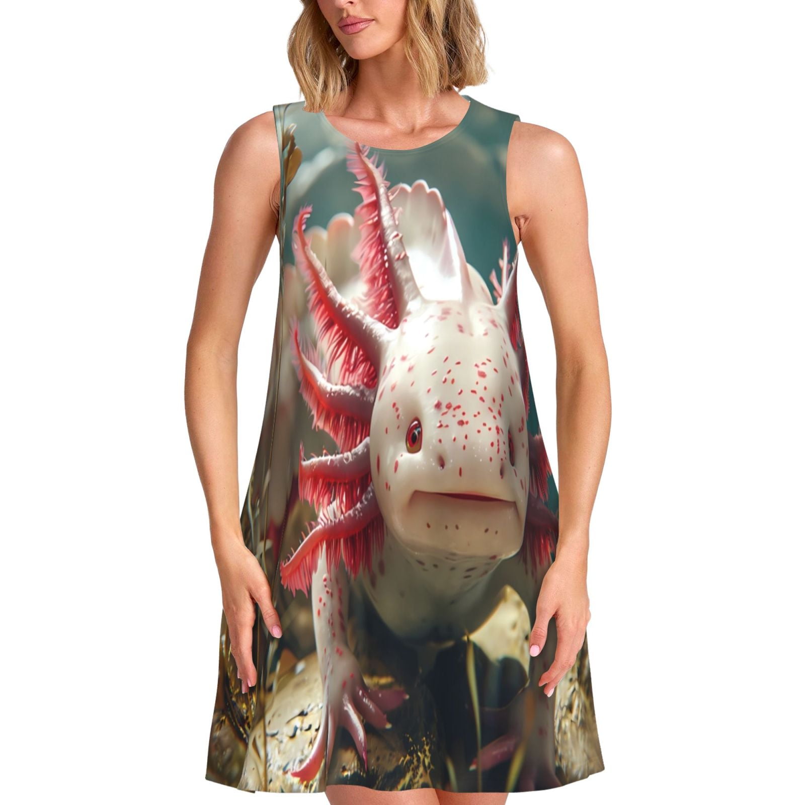 Fotbe Colorful Axolotl Underwater Pattern Women’s Summer Tank Midi ...