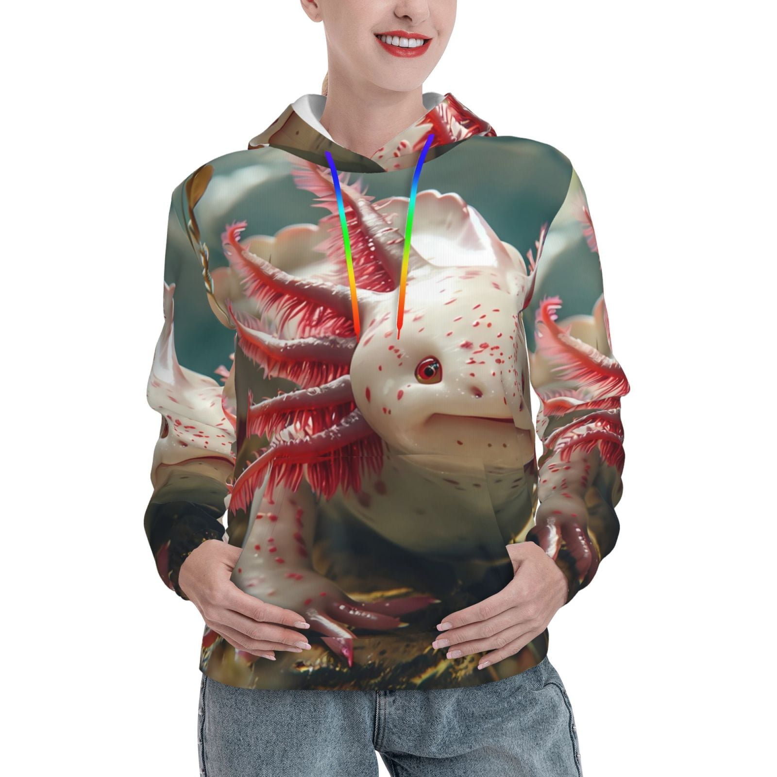 Fotbe Colorful Axolotl Underwater Pattern Womens Long Sleeve Hoodie ...