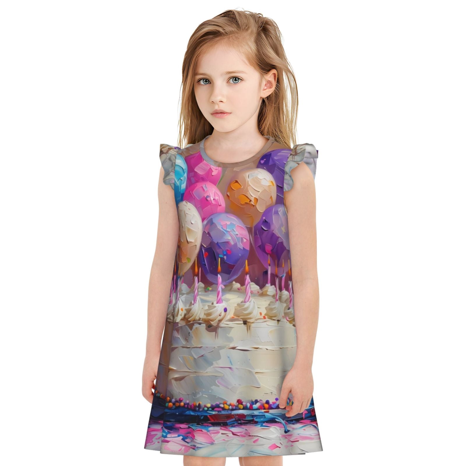 Fotbe Colorful Balloon Cake Celebration Pattern Girls Nightgowns 3-10 ...