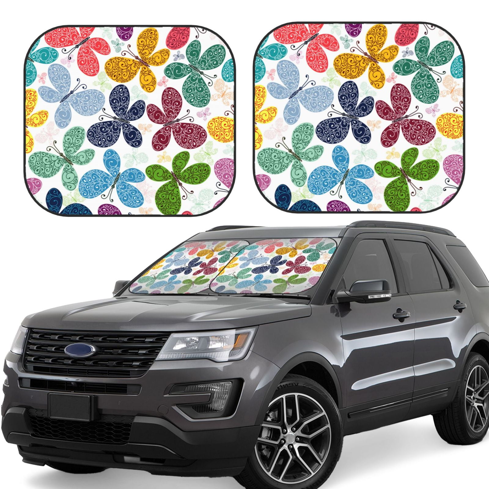 Fotbe Colorful Butterflies 2-Piece Car Windshield Sun Shade | Sun ...