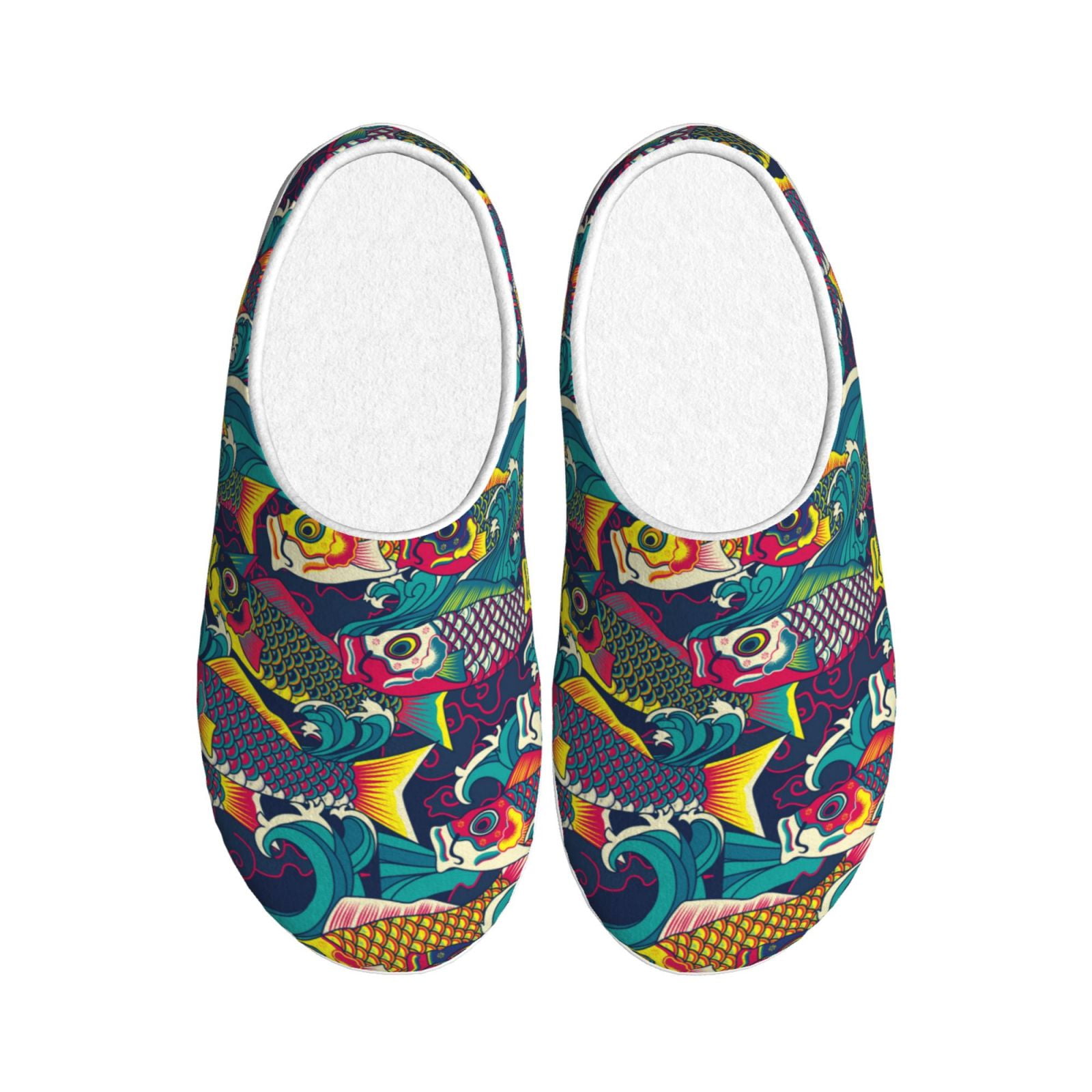 Fotbe Colorful Carp Streamer Pattern Women's Fuzzy Curly Fur Memory ...