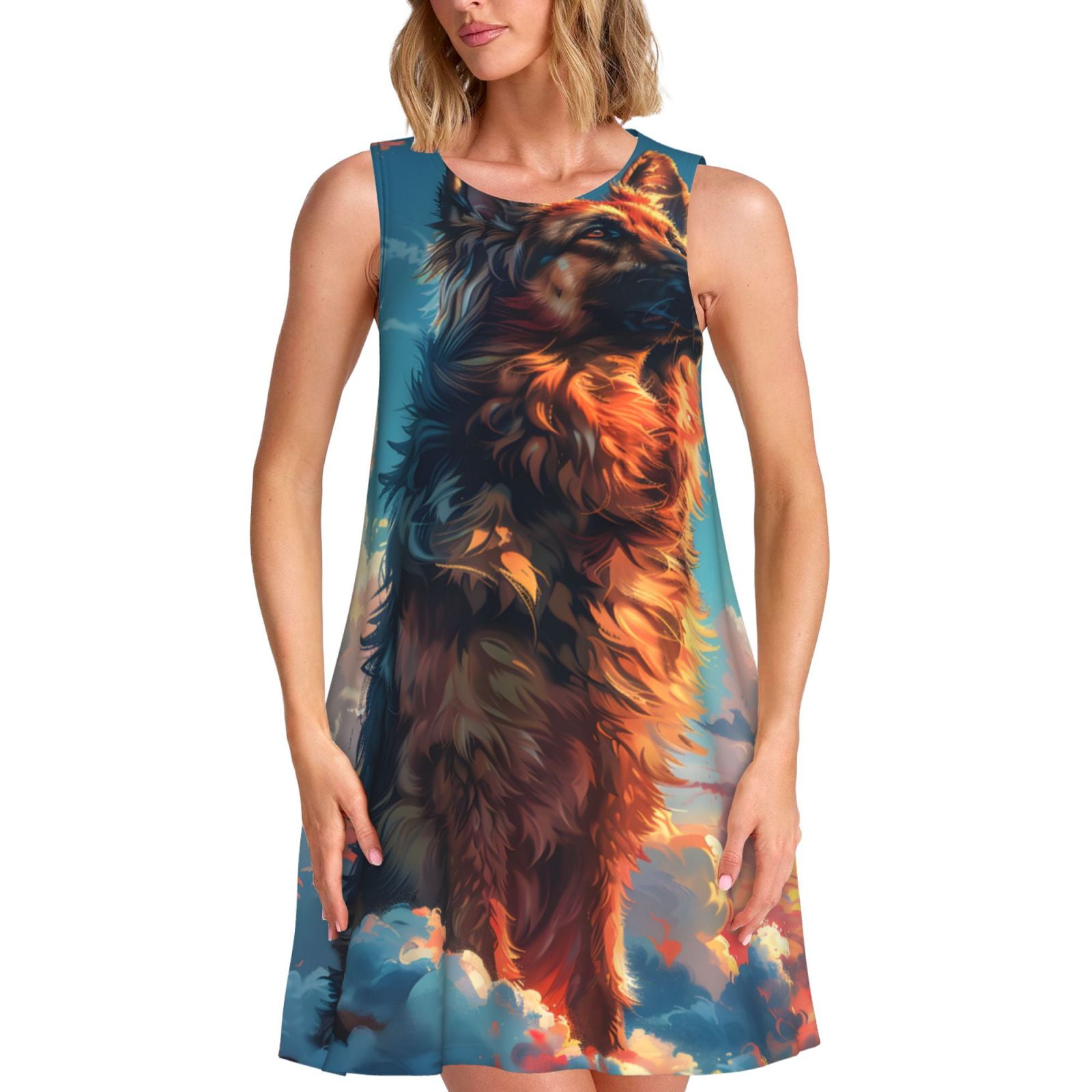 Fotbe Colorful Cloud Shepherd Dog Pattern Women’s Summer Tank Midi ...