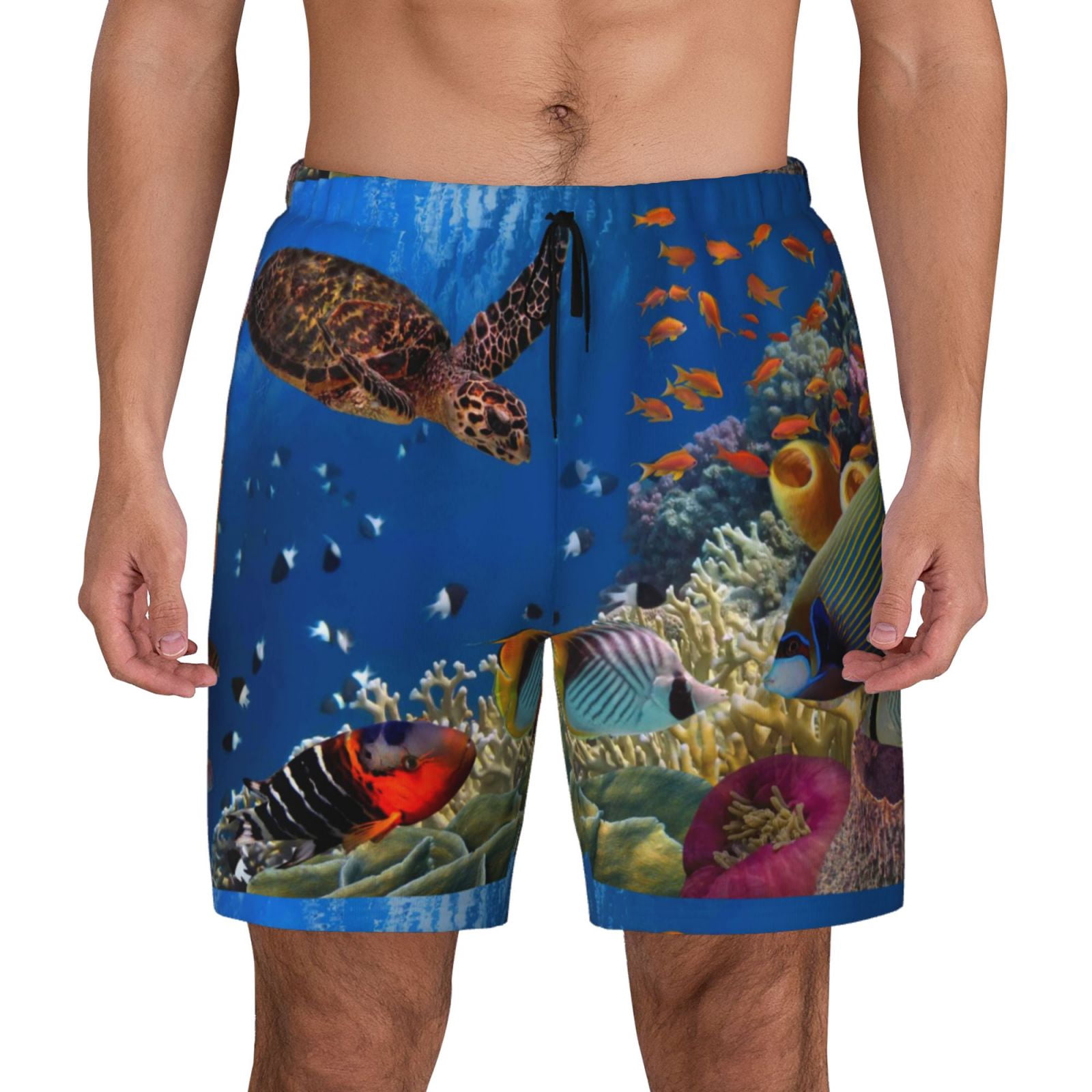 Fotbe Colorful Coral Reef Men’s Swim Trunks Quick Dry Swim Shorts Board ...