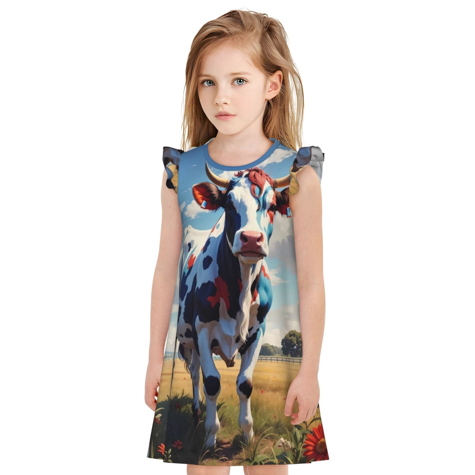 Fotbe Colorful Cow Pasture Pattern Girls Nightgowns 3-10 Years Short ...