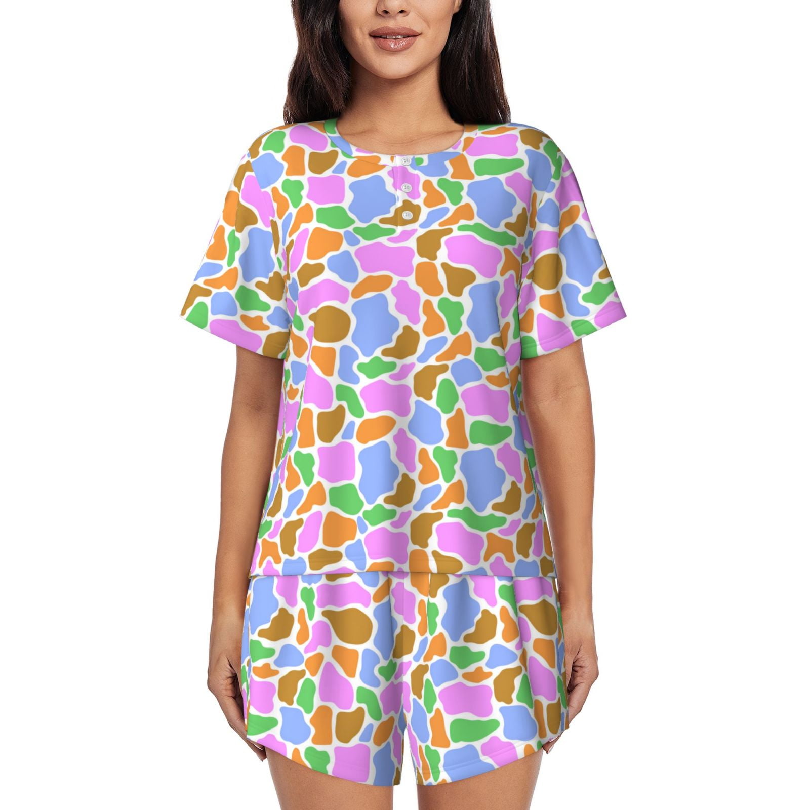 Fotbe Colorful Cow Skin Print Pajama Set for Women 2 Piece Loungewear ...