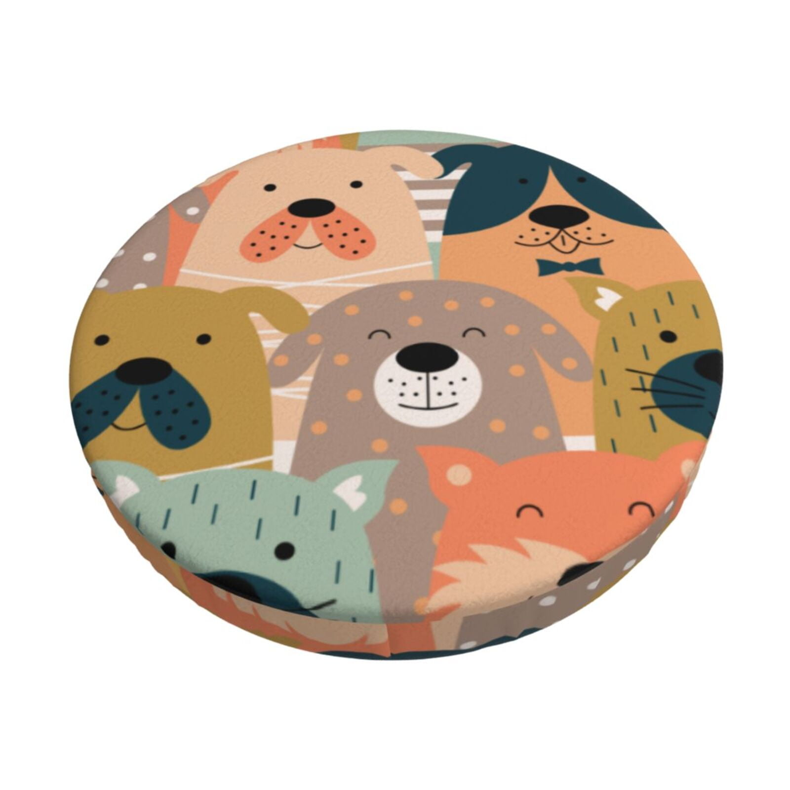 Fotbe Colorful Dogs Velvet Round Bar Stool Covers,Washable Bar Chair ...