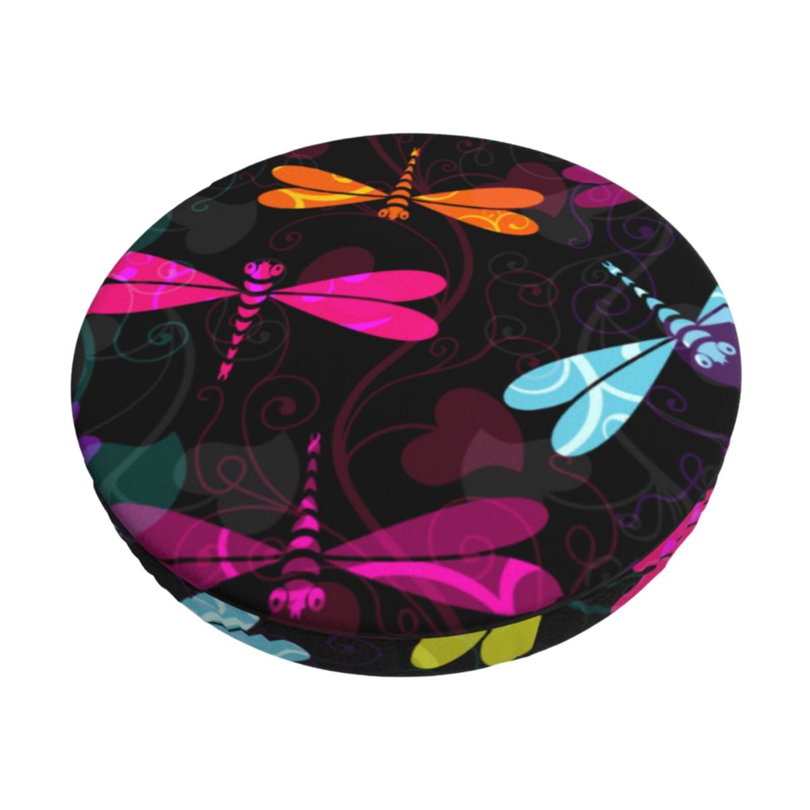 Fotbe Colorful Dragonflies Stool Covers Round,Waterproof Round Bar Stool Covers Bar Chair Covers ...