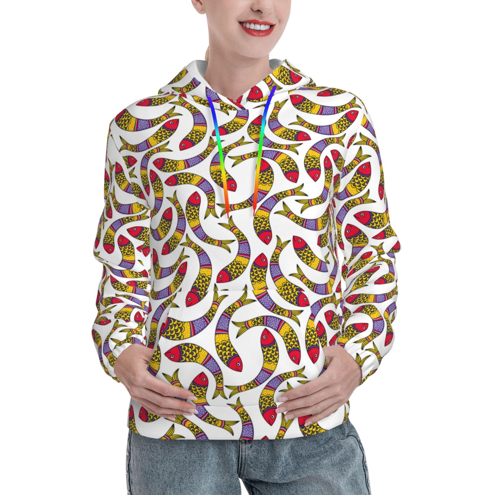 Fotbe Colorful Fishes Pattern Womens Long Sleeve Hoodie, Pullover ...