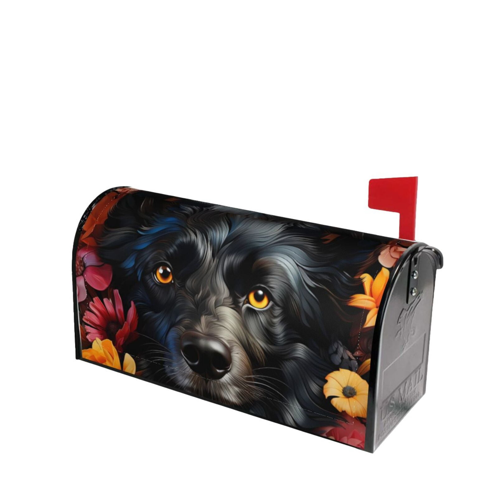 Fotbe Colorful Floral Black Dog Mailbox Covers Post Letter Box Cover ...