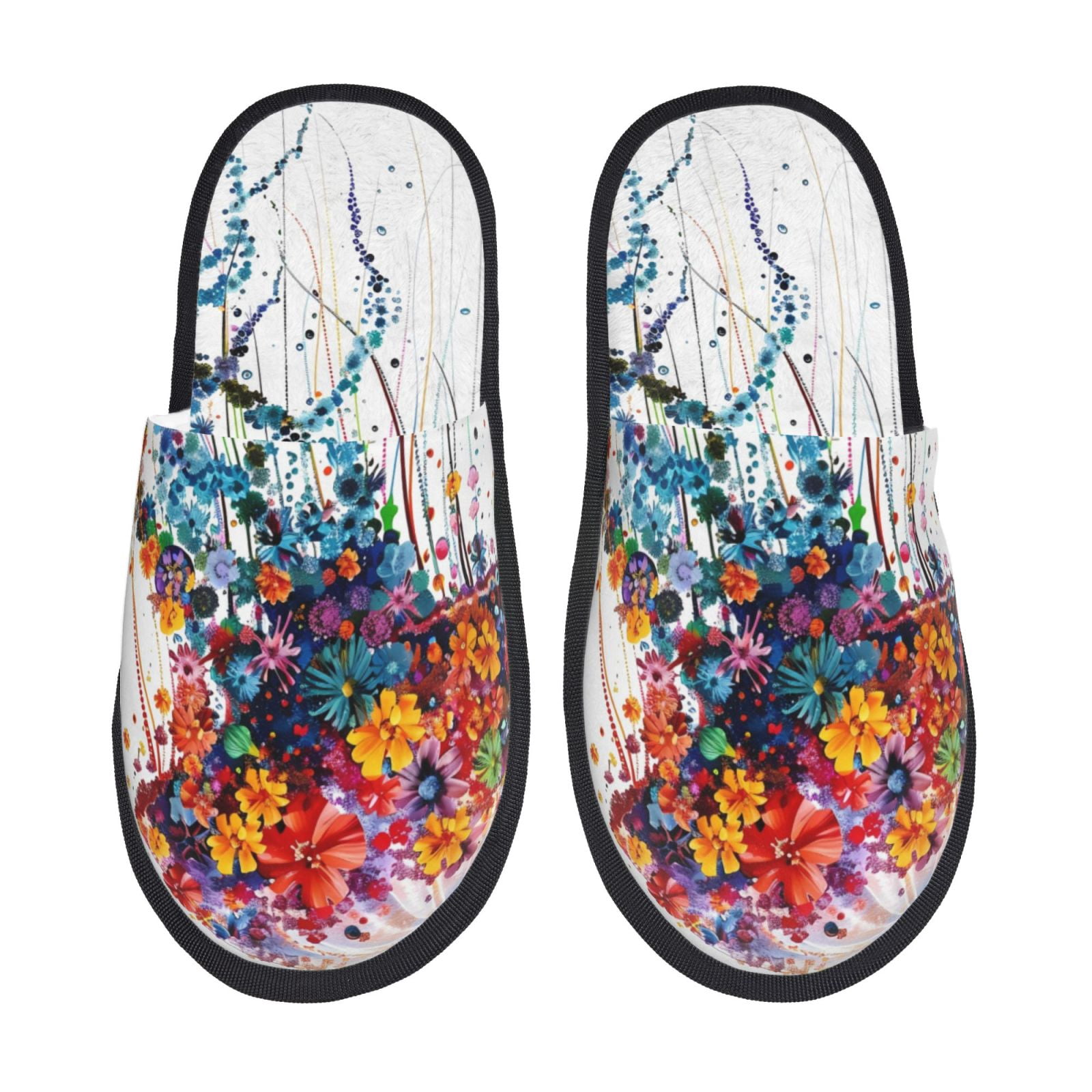Fotbe Colorful Floral Jellyfish Pattern Women's Fuzzy Slippers Plush ...