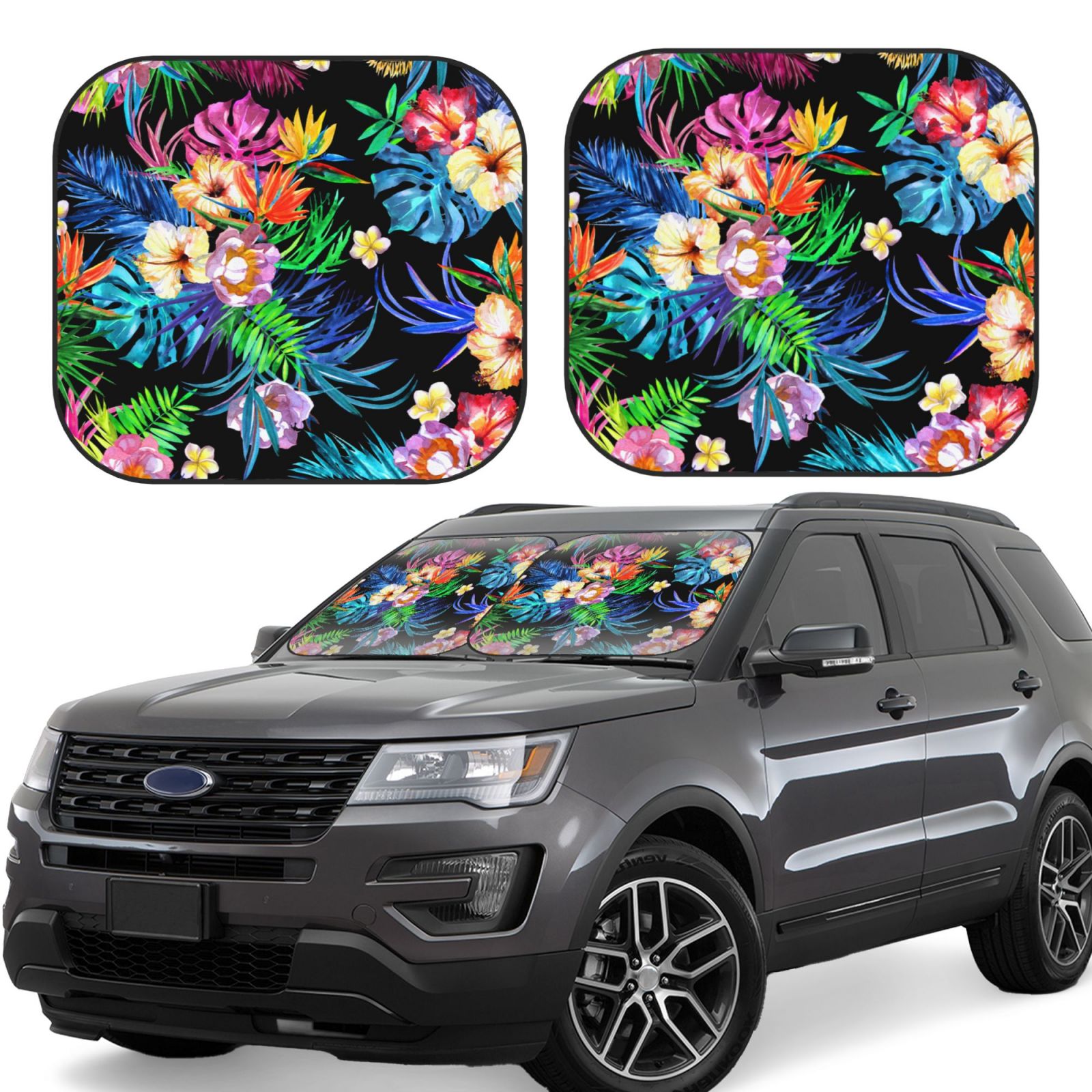 Fotbe Colorful Flowers 2-Piece Car Windshield Sun Shade | Sun Blocker ...
