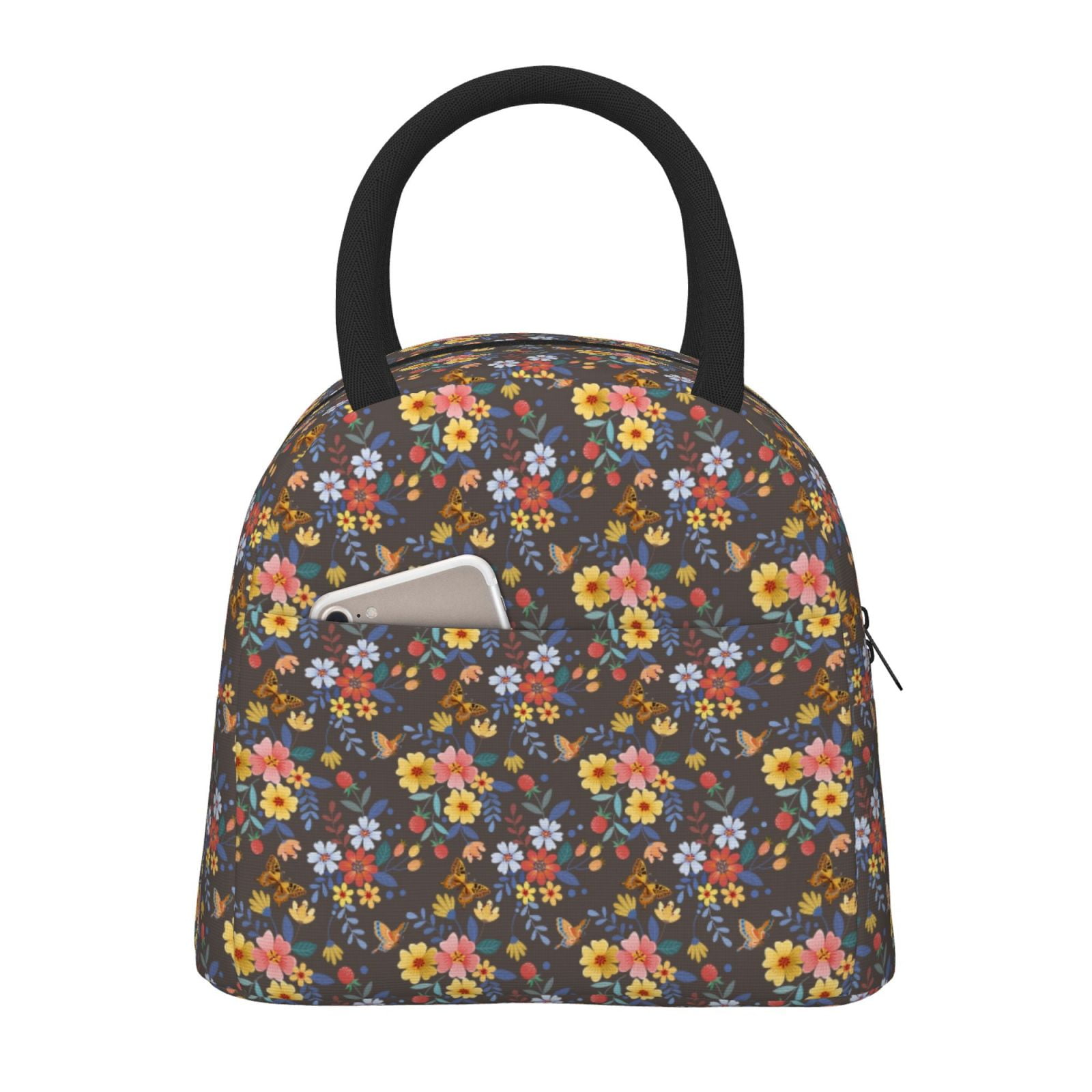 Fotbe Colorful Flowers with Butterfly Pattern Lunch Bag, Insulated ...