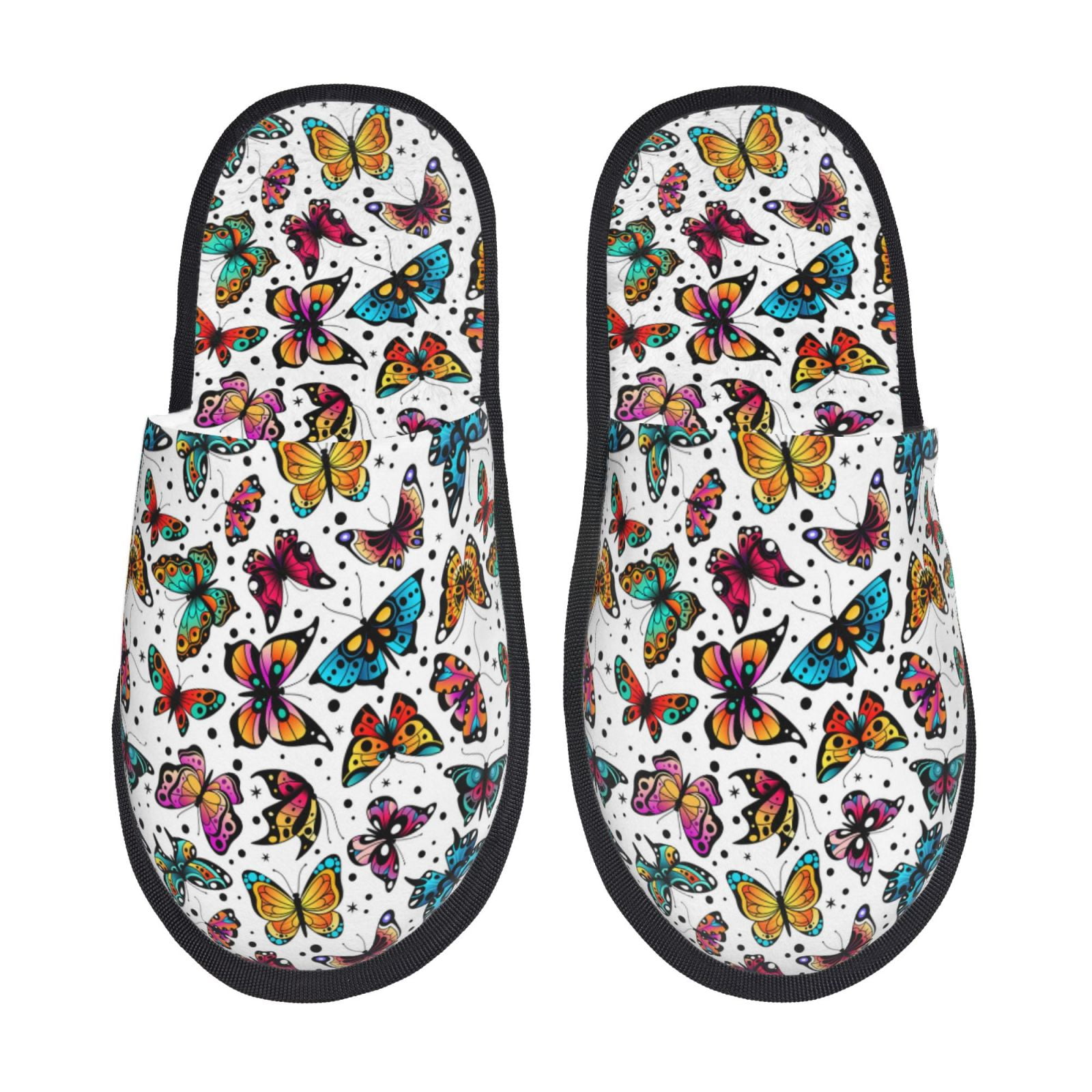 Fotbe Colorful Flying Butterflies Pattern Women's Fuzzy Slippers Plush ...