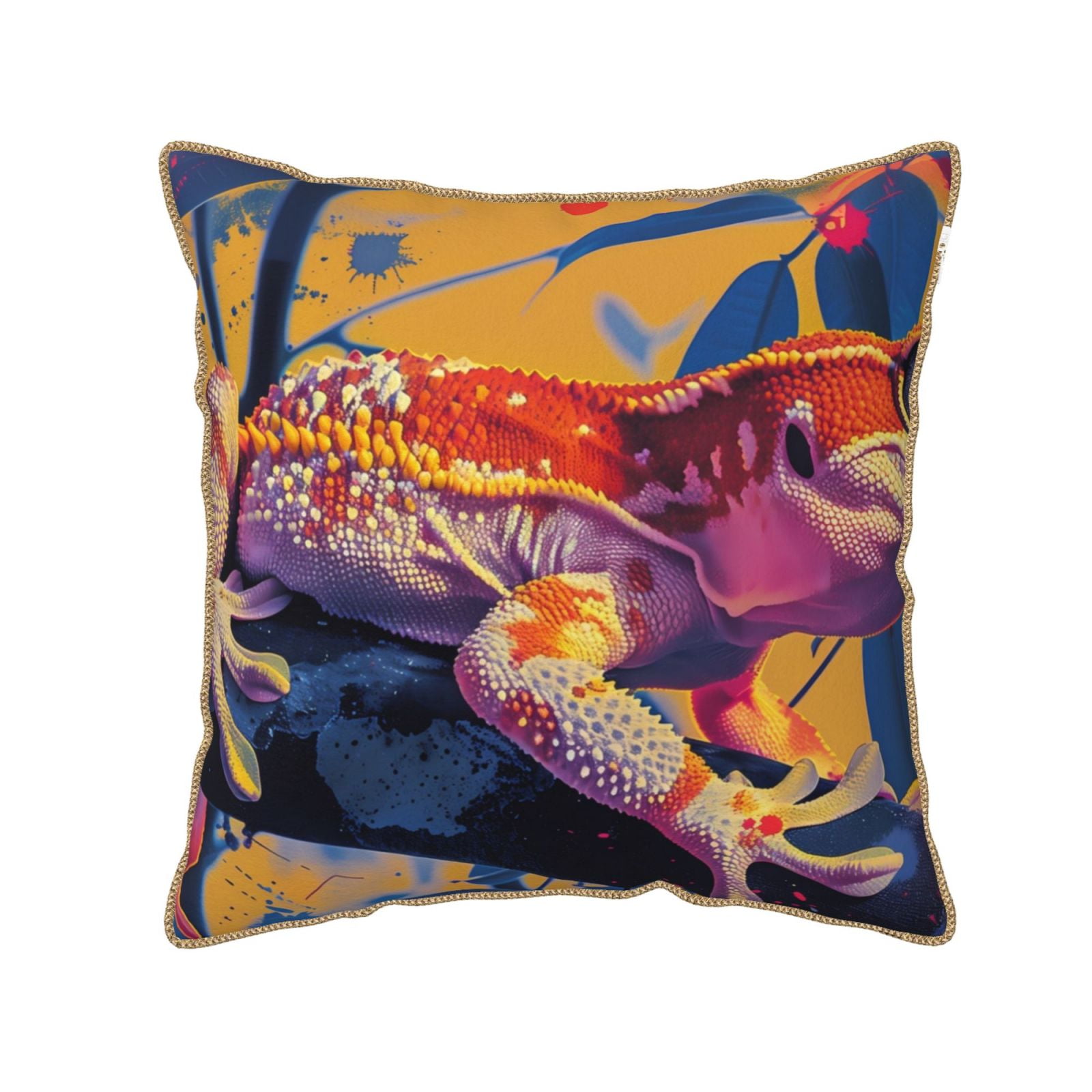 Fotbe Colorful Gecko Jungle Art Pattern Velvet Decorative Throw Pillow ...