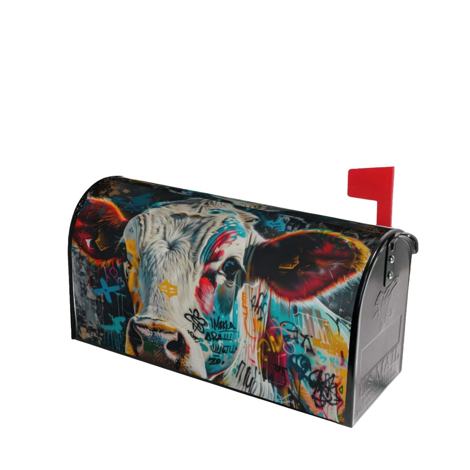 Fotbe Colorful Graffiti Cow Mailbox Covers Post Letter Box Cover Garden ...