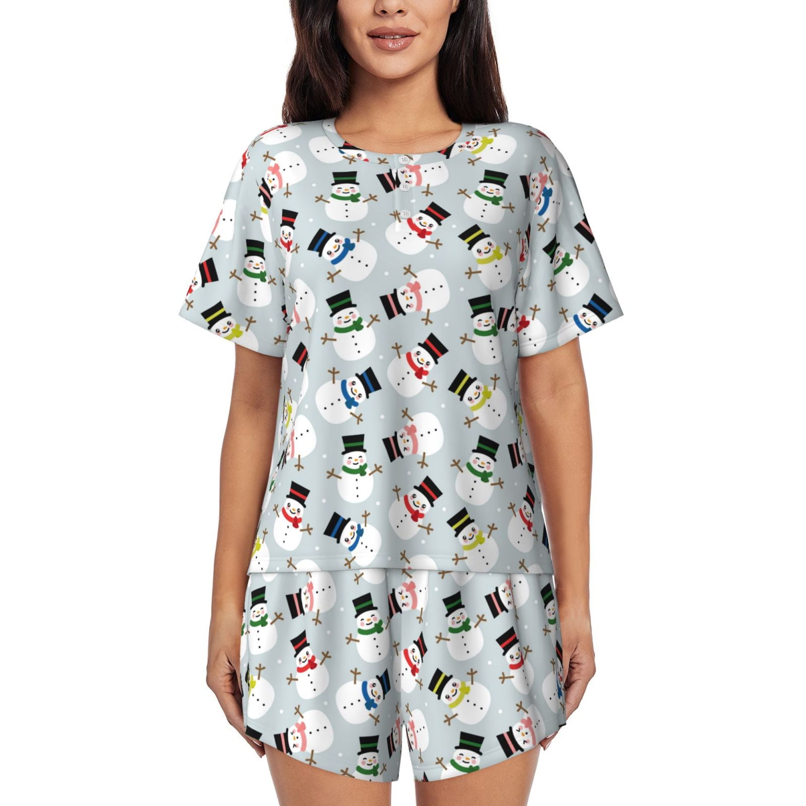 Fotbe Colorful Hat Snowman Print Pajama Set for Women 2 Piece ...