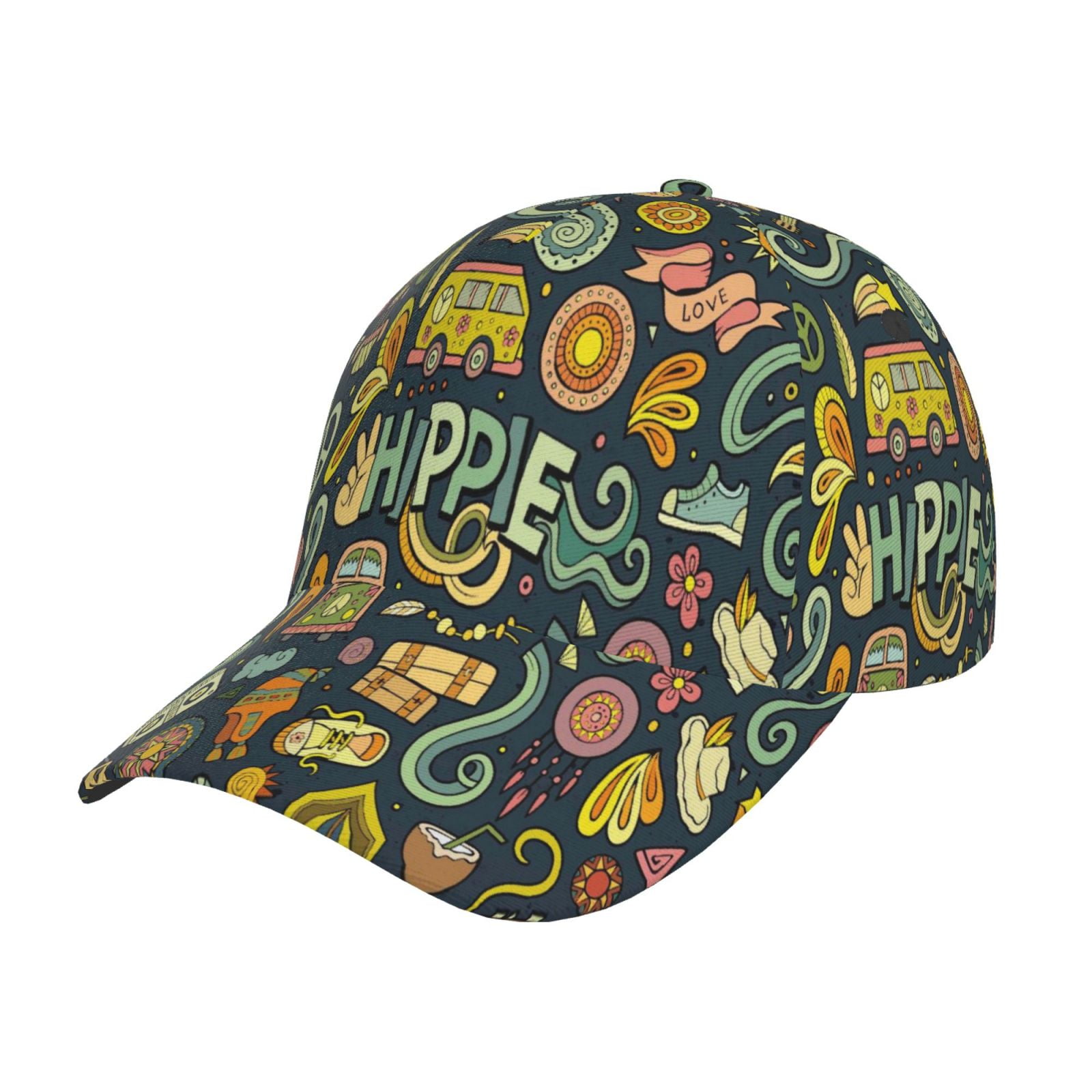 Fotbe Colorful Hippie Baseball Cap, Colorful Hippie Print Dad Hat ...