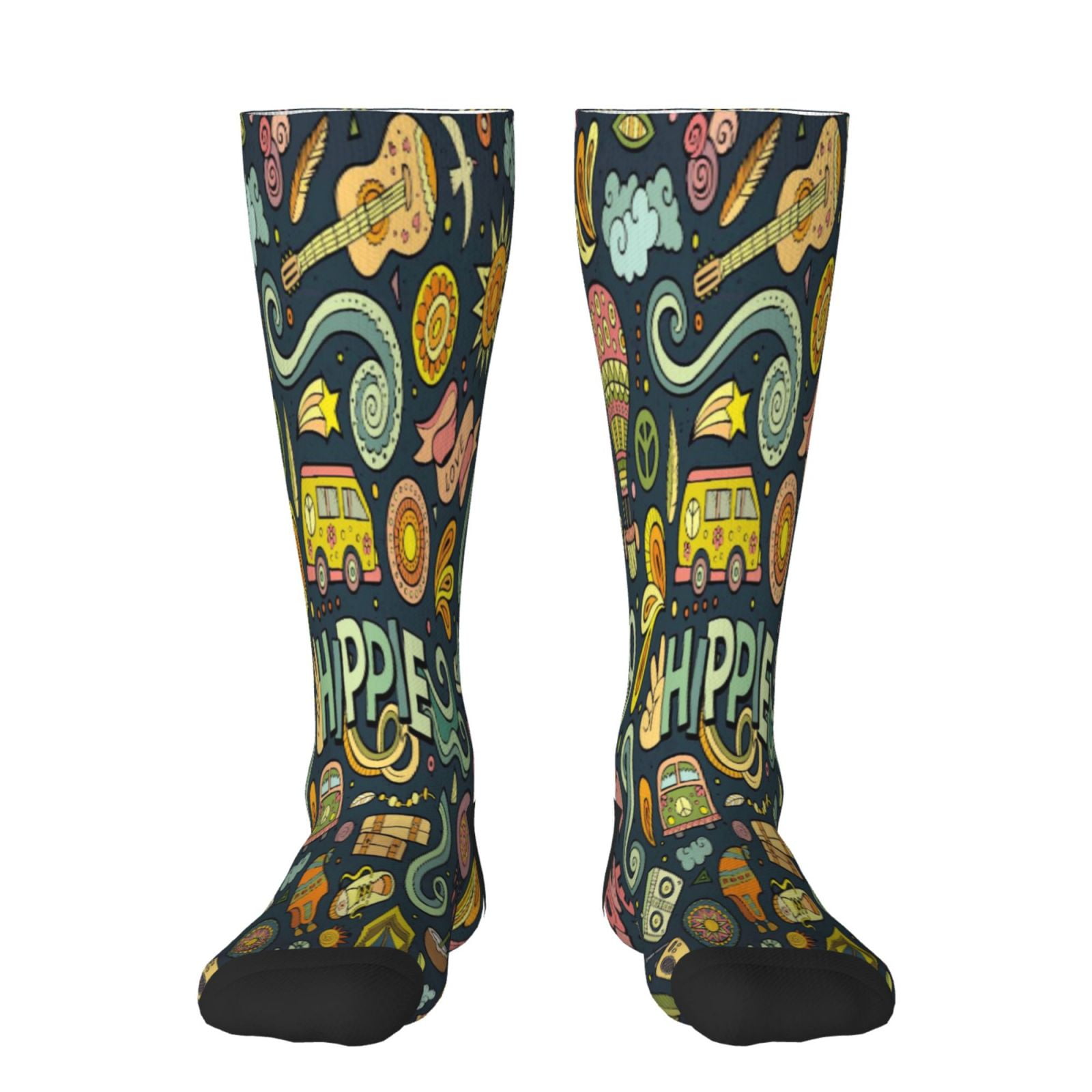 Fotbe Colorful Hippie print Women's Men's Novelty Crew Socks Cotton ...