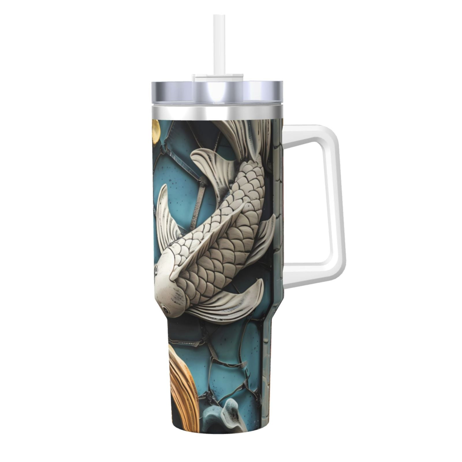 Fotbe Colorful Koi Fish Art Pattern 40oz Ice Bully With Handle And ...