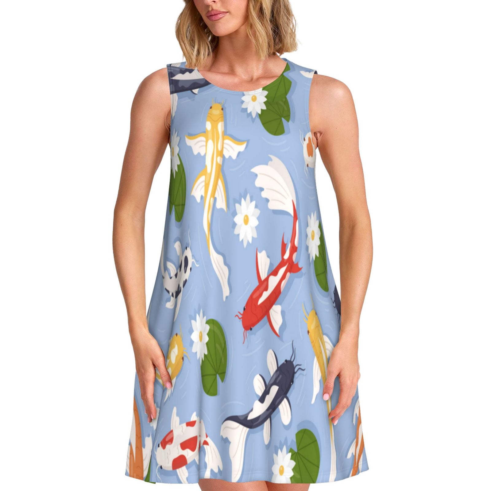 Fotbe Colorful Koi Fish Pattern Women’s Summer Tank Midi Dress ...