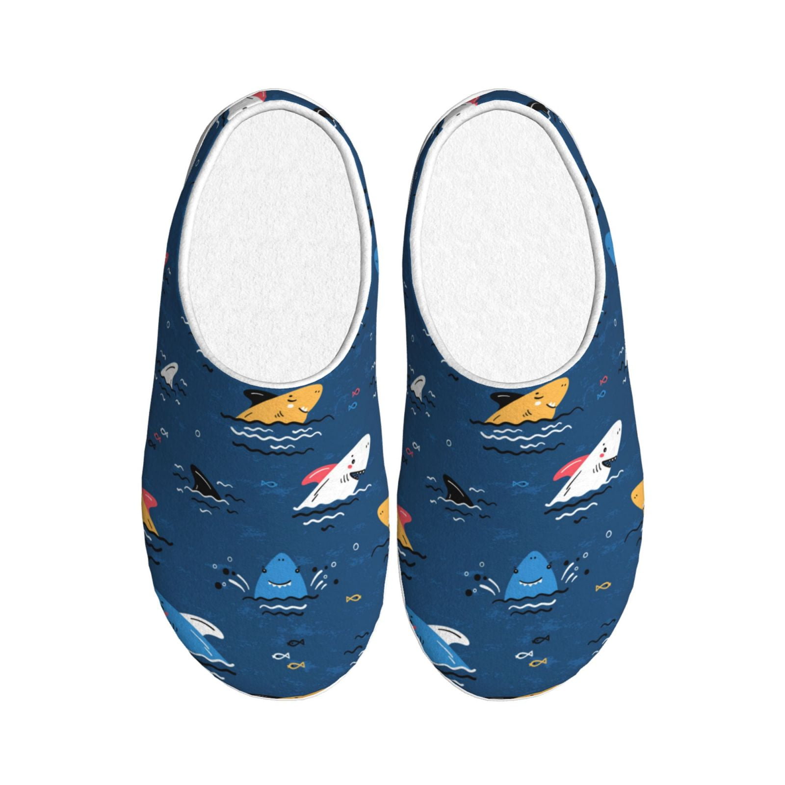 Fotbe Colorful Ocean Shark Pattern Women's Fuzzy Curly Fur Memory Foam ...