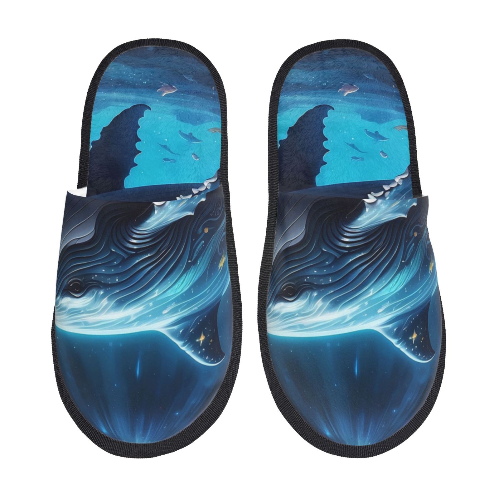 Fotbe Colorful Ocean Whale Pattern Women's Fuzzy Slippers Plush ...