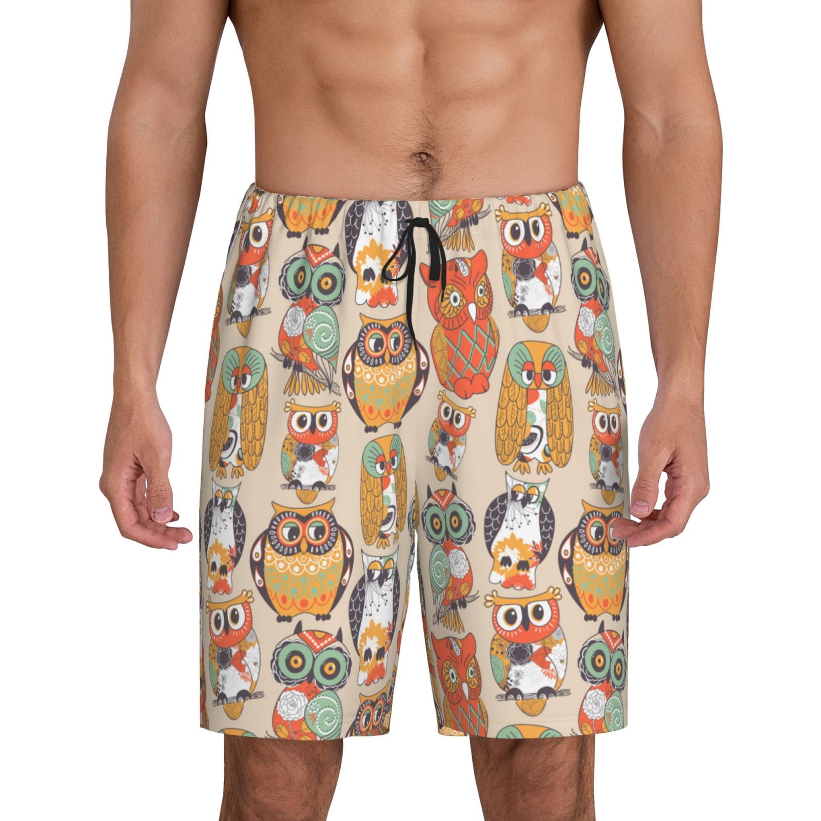Fotbe Colorful Owls Pajama Shorts for Men, Men's Pajama Bottoms ...