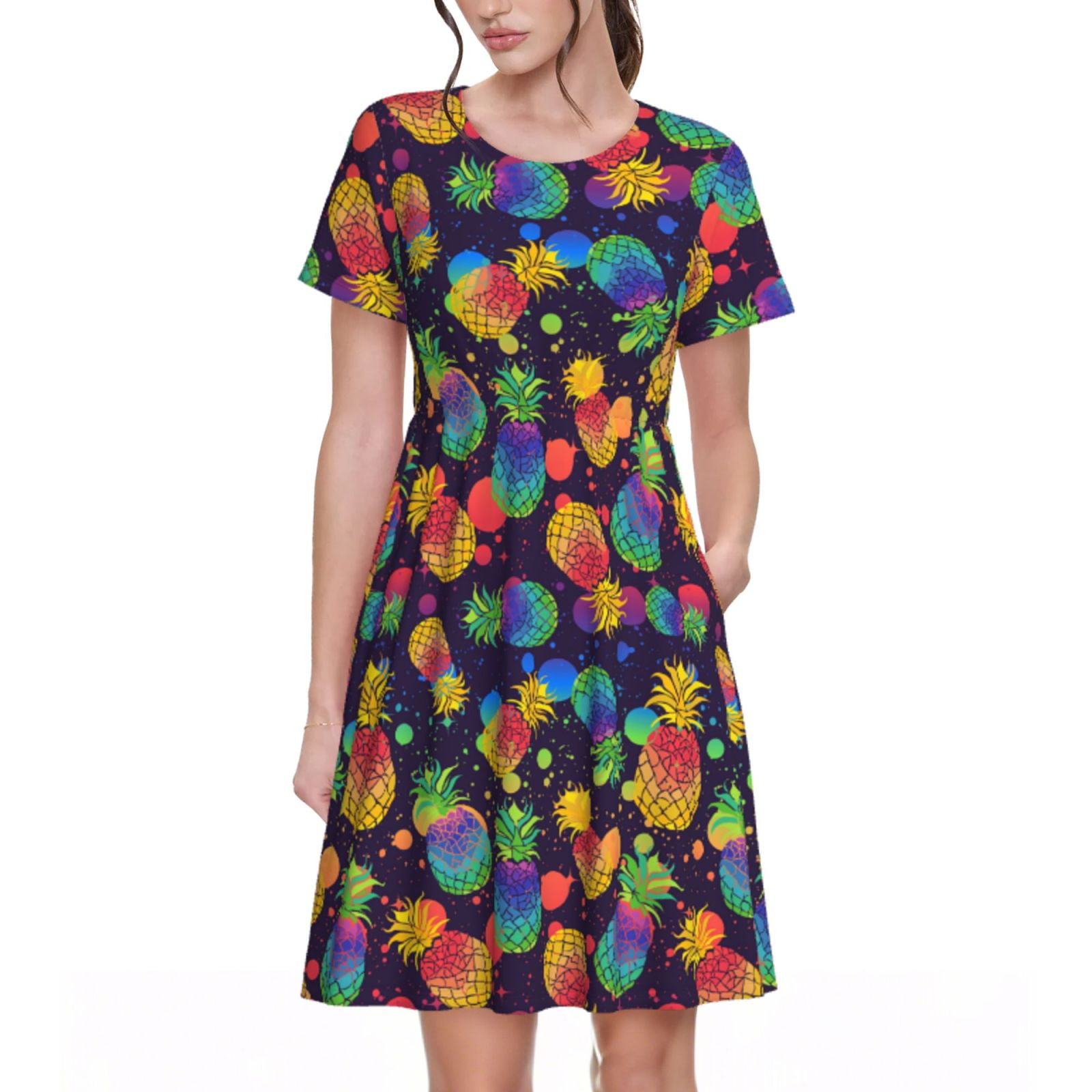 Fotbe Colorful Pineapples1 Pattern Dress Casual Womens Fashion Short ...