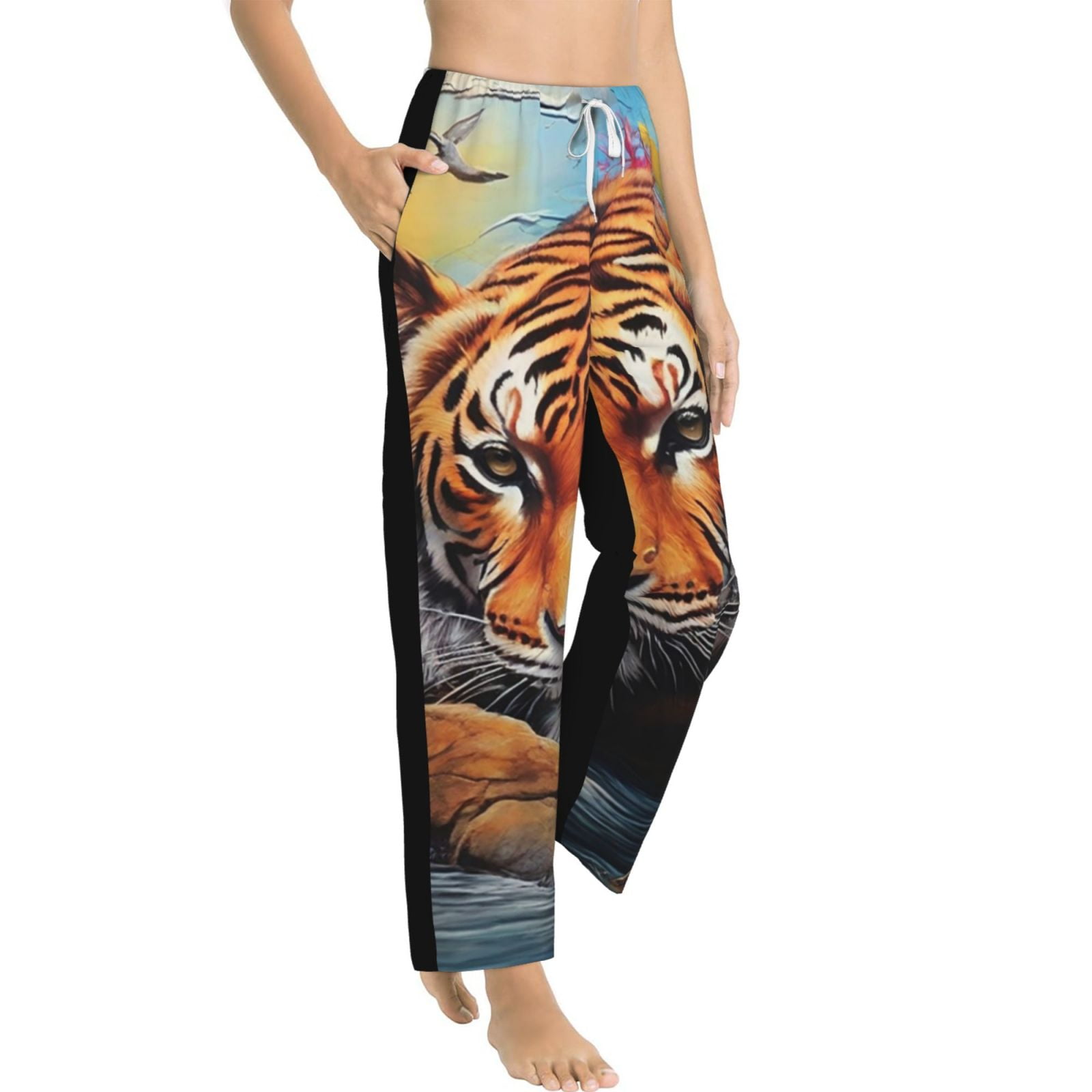 Fotbe Colorful Plant Tiger Women's Pajama Pants,Sleepwear Pants,Pj ...