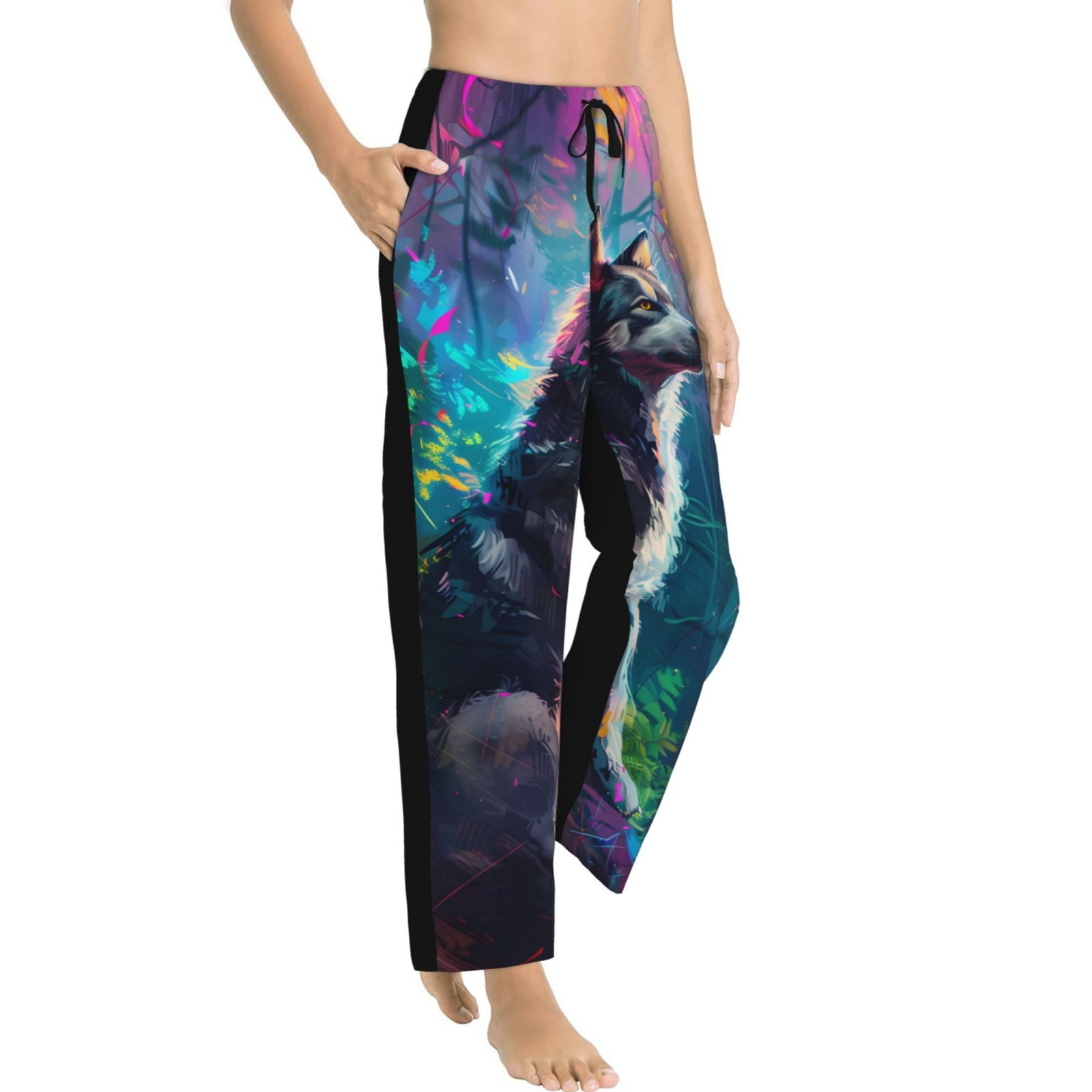 Fotbe Colorful Plant Wolf Women's Pajama Pants,Sleepwear Pants,Pj ...