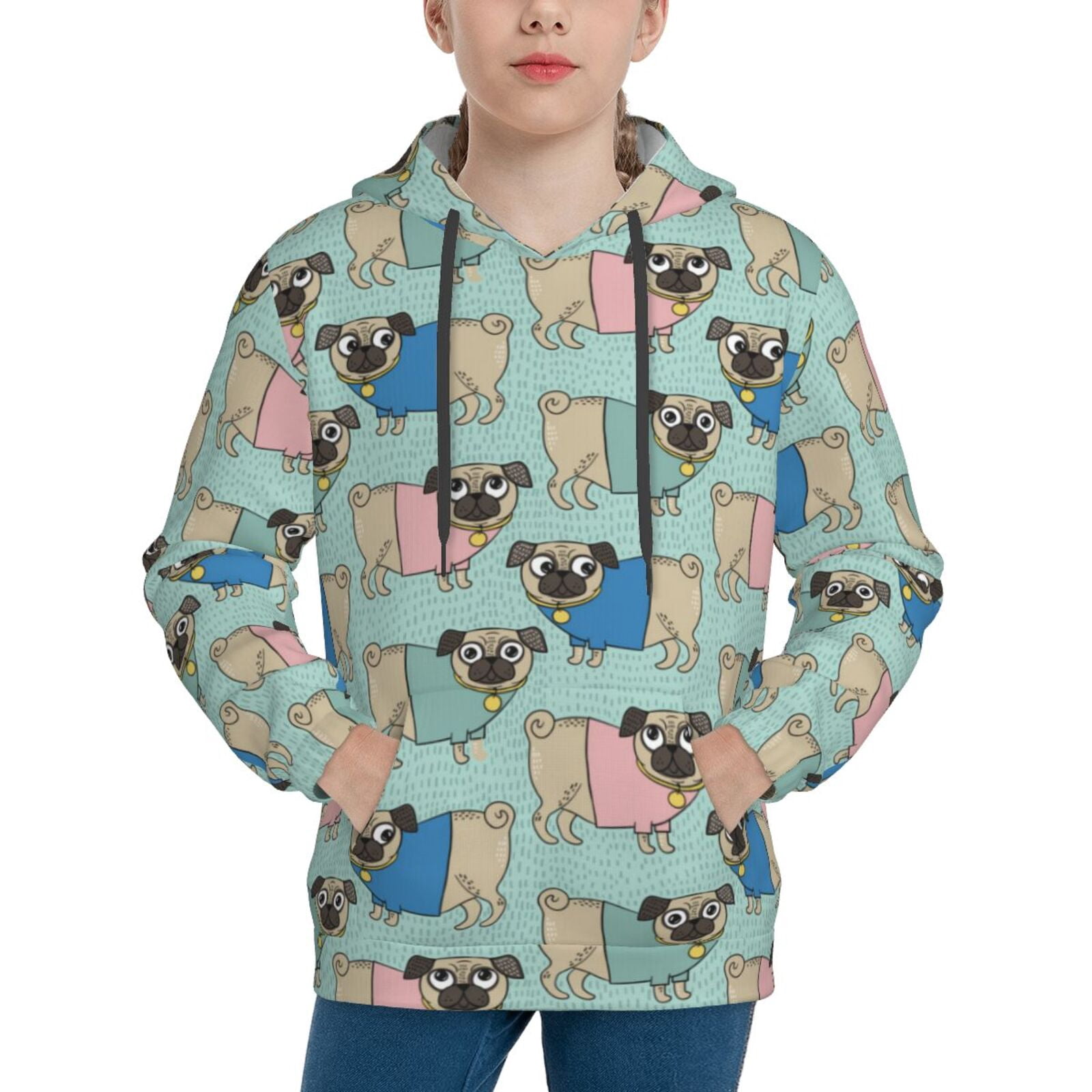 Fotbe Colorful Pugs Pattern Youth Pullover Hooded Sweatshirt, Boys ...